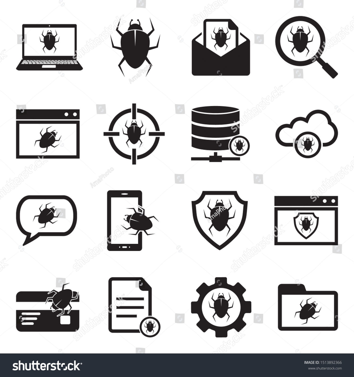 Computer Bugs Icons Black Flat Design Stock Vector (Royalty Free ...