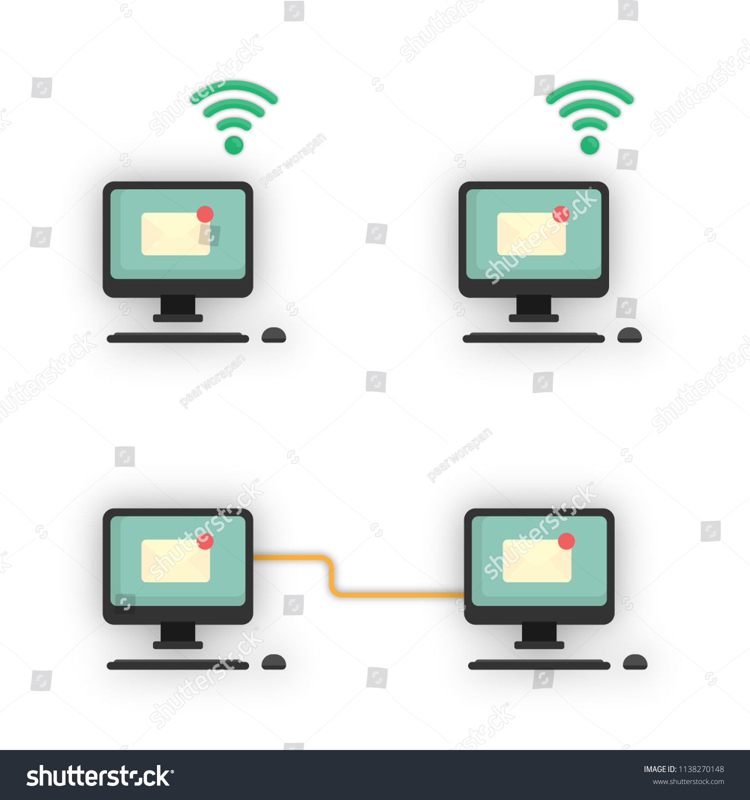 Computer Connection Wire Internet Peertopeer Network Stock Vector ...