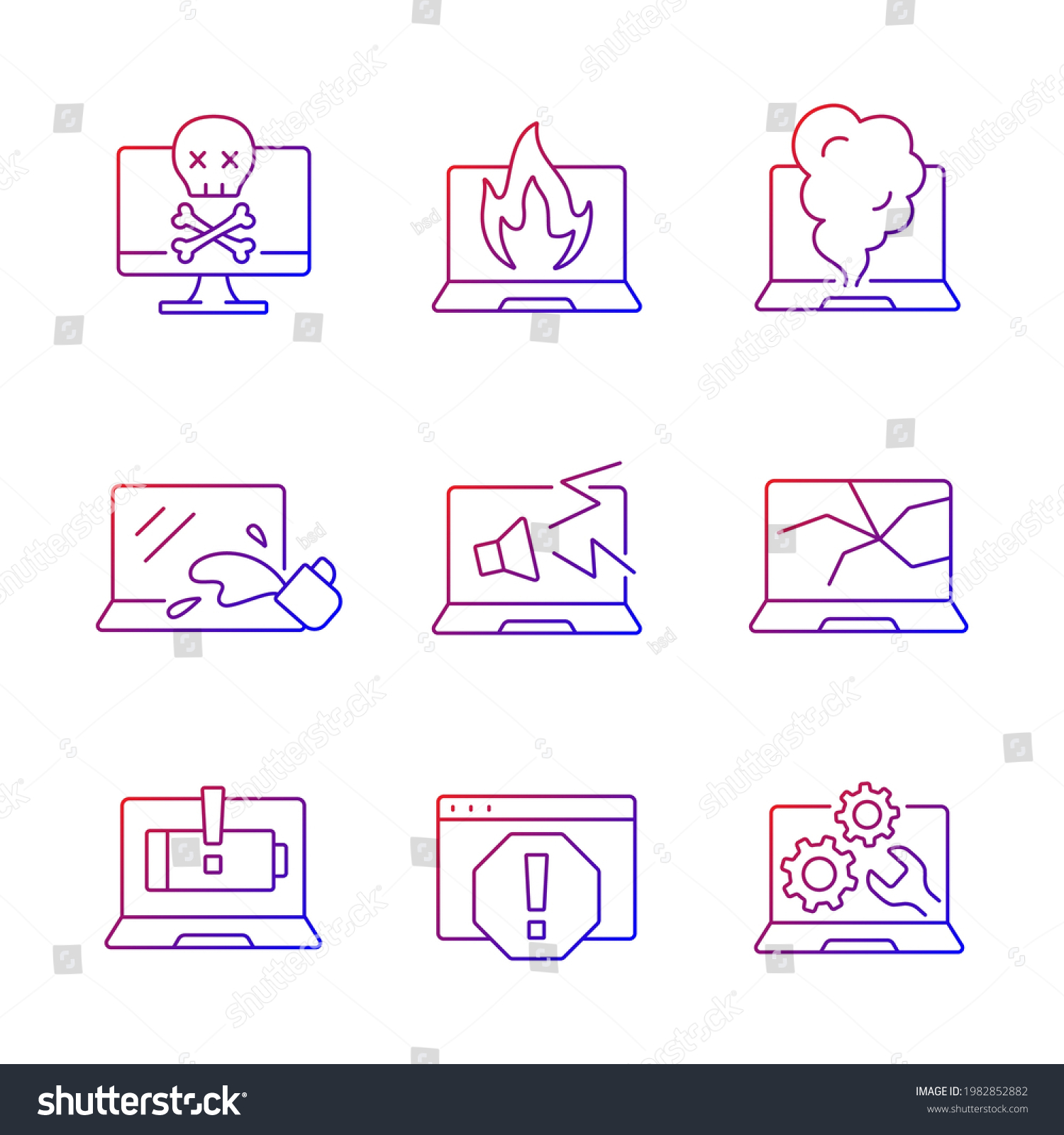Computer Damage Gradient Linear Vector Icons Stock Vector (Royalty Free ...