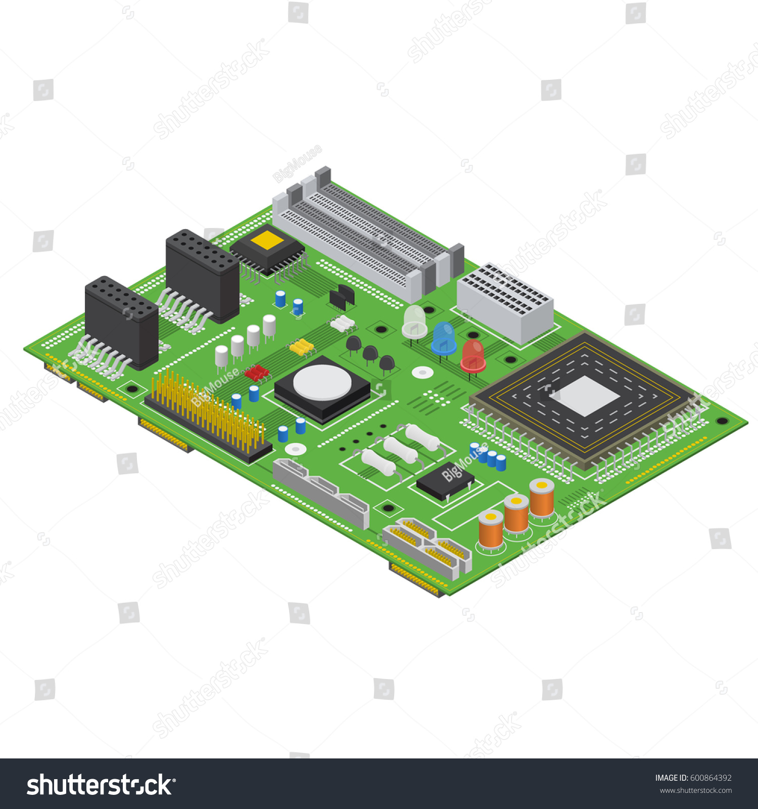 Computer Electronic Circuit Board Isometric View Stock Vector (Royalty ...