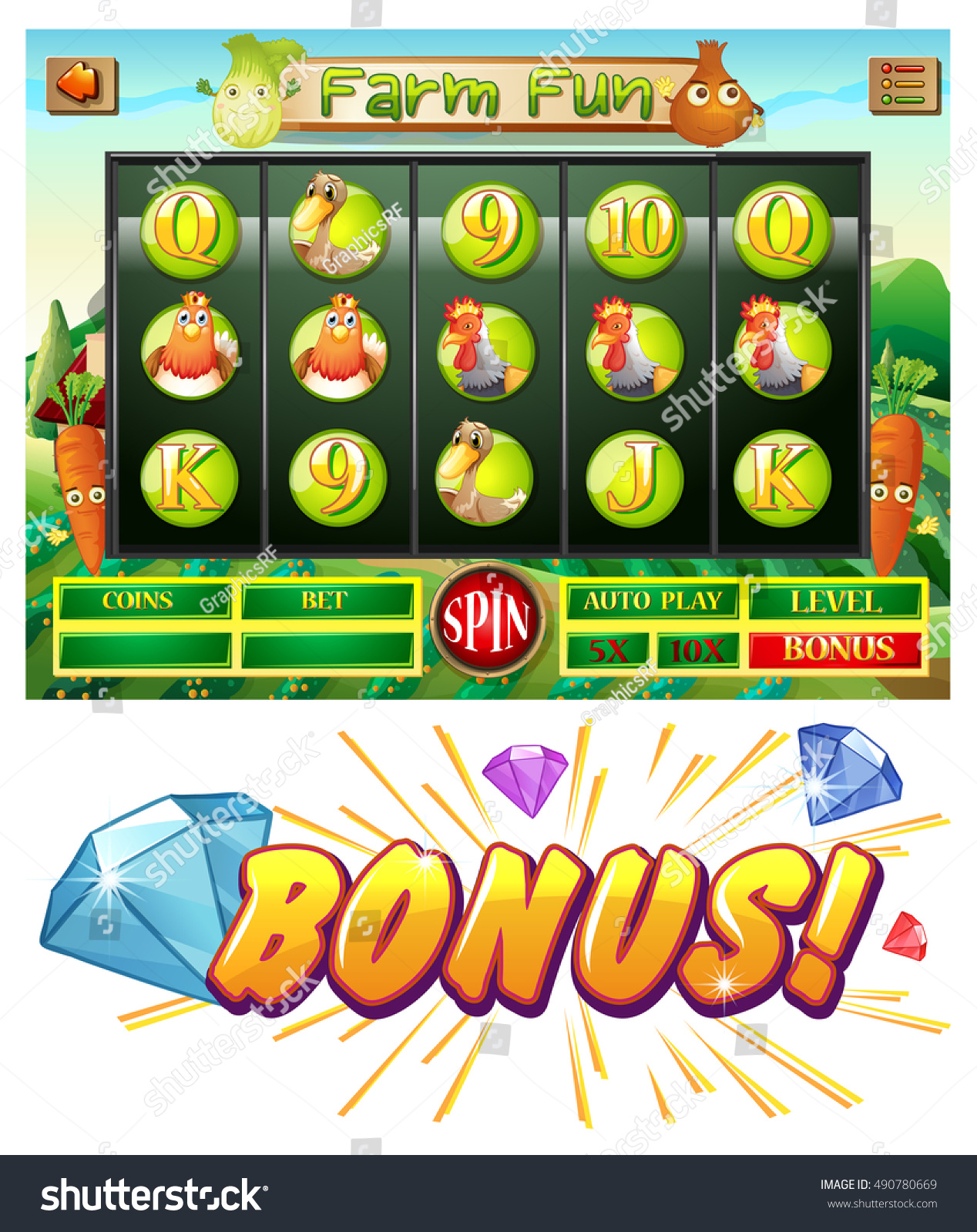 Computer Game Template Farm Theme Illustration Stock Vector (Royalty ...