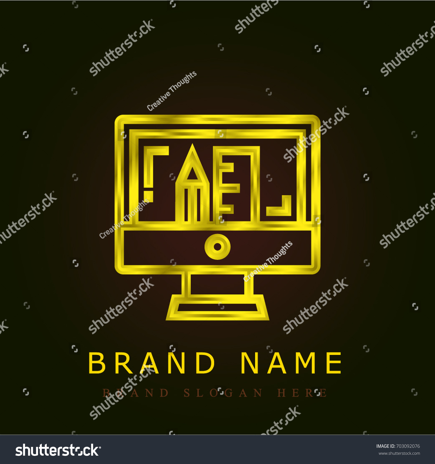 Computer Golden Metallic Logo Stock Vector (Royalty Free) 703092076 ...