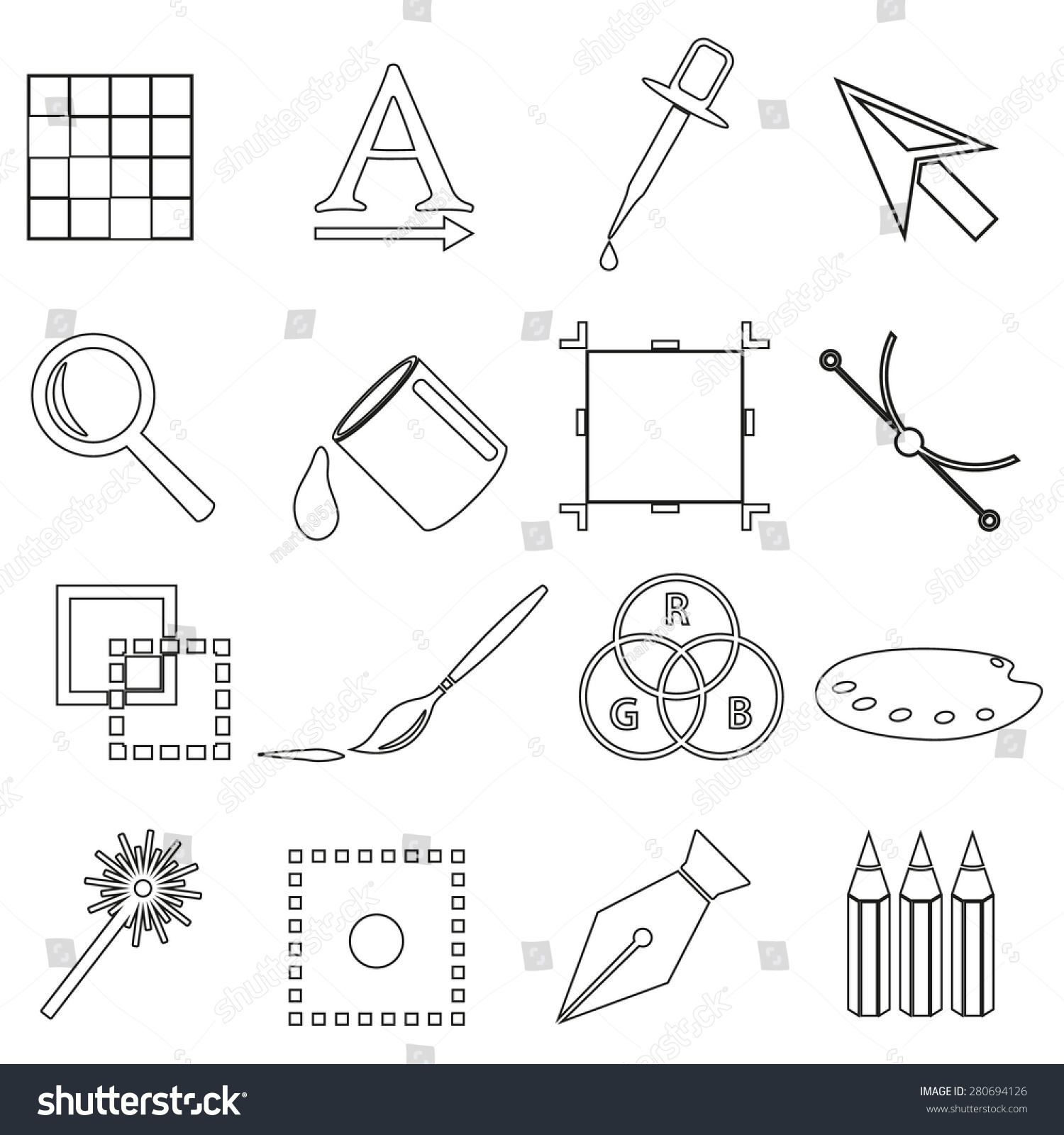 Computer Graphics Black Outline Icon Set Stock Vector (Royalty Free ...