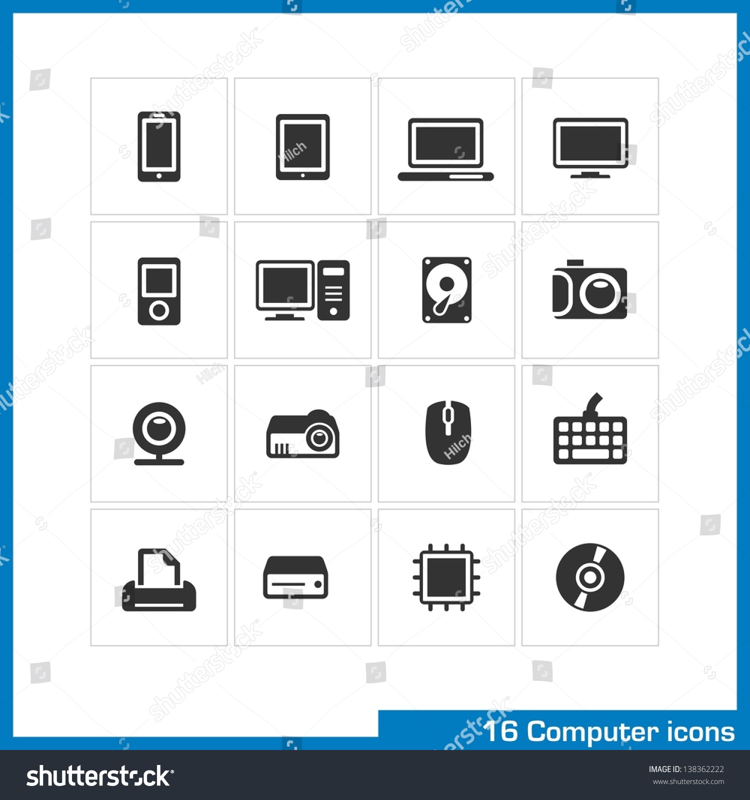 Computer Icon Set Vector Black Pictograms: Stock-Vektorgrafik ...