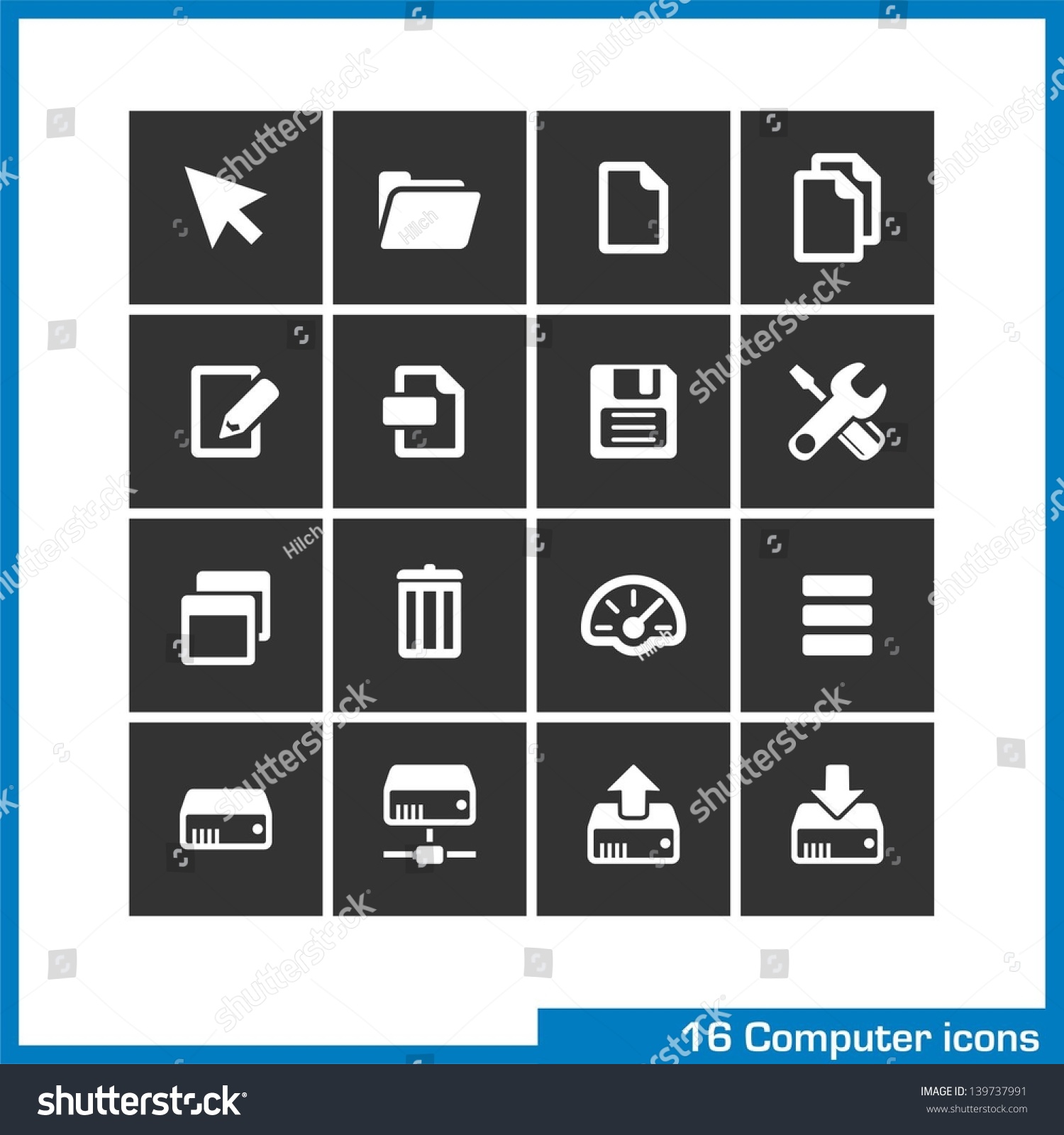 Computer Icon Set Vector White Pictograms Stock Vector (Royalty Free ...