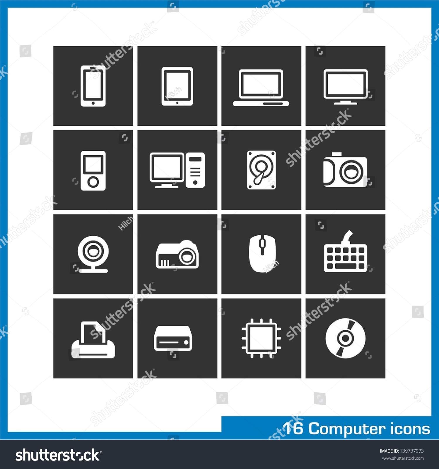 Computer Icon Set Vector White Pictograms: vector de stock (libre de ...