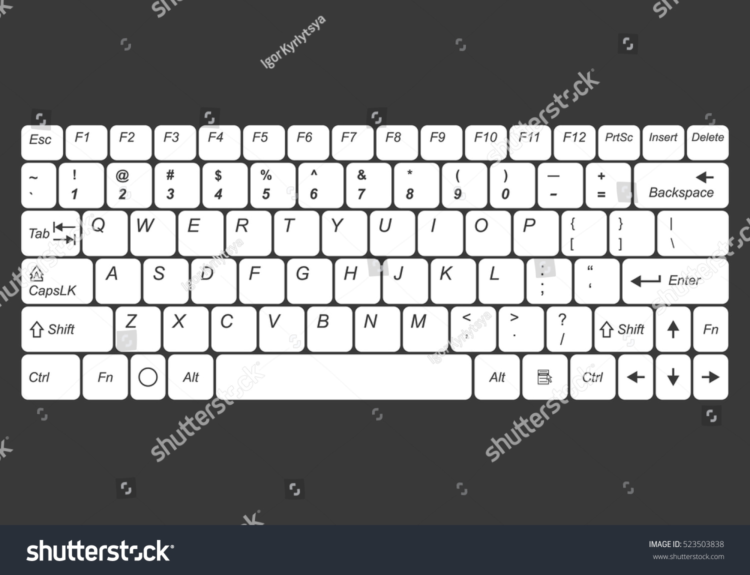 Computer Keyboard Isolated On Dark Background Stock Vector (Royalty ...