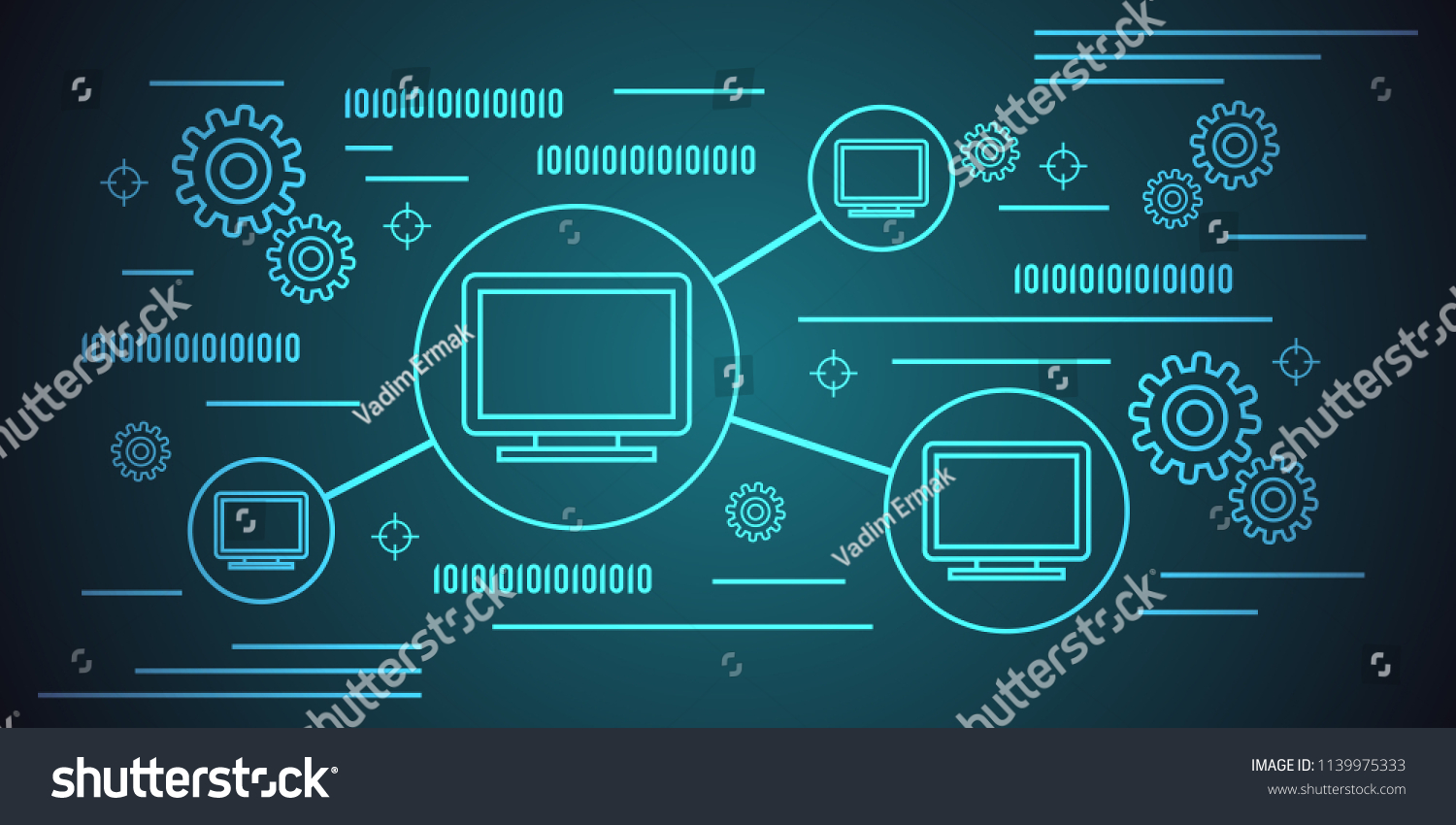 Computer Network Thin Line Art Style: vector de stock (libre de ...