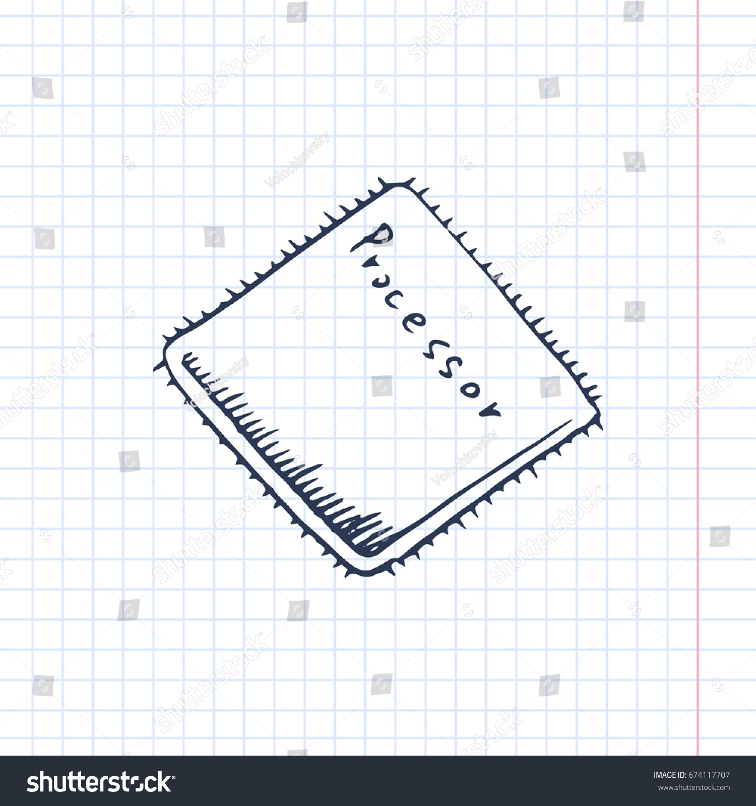 Computer Processor Handdrawn Vector Illustration Sketch Stock Vector ...