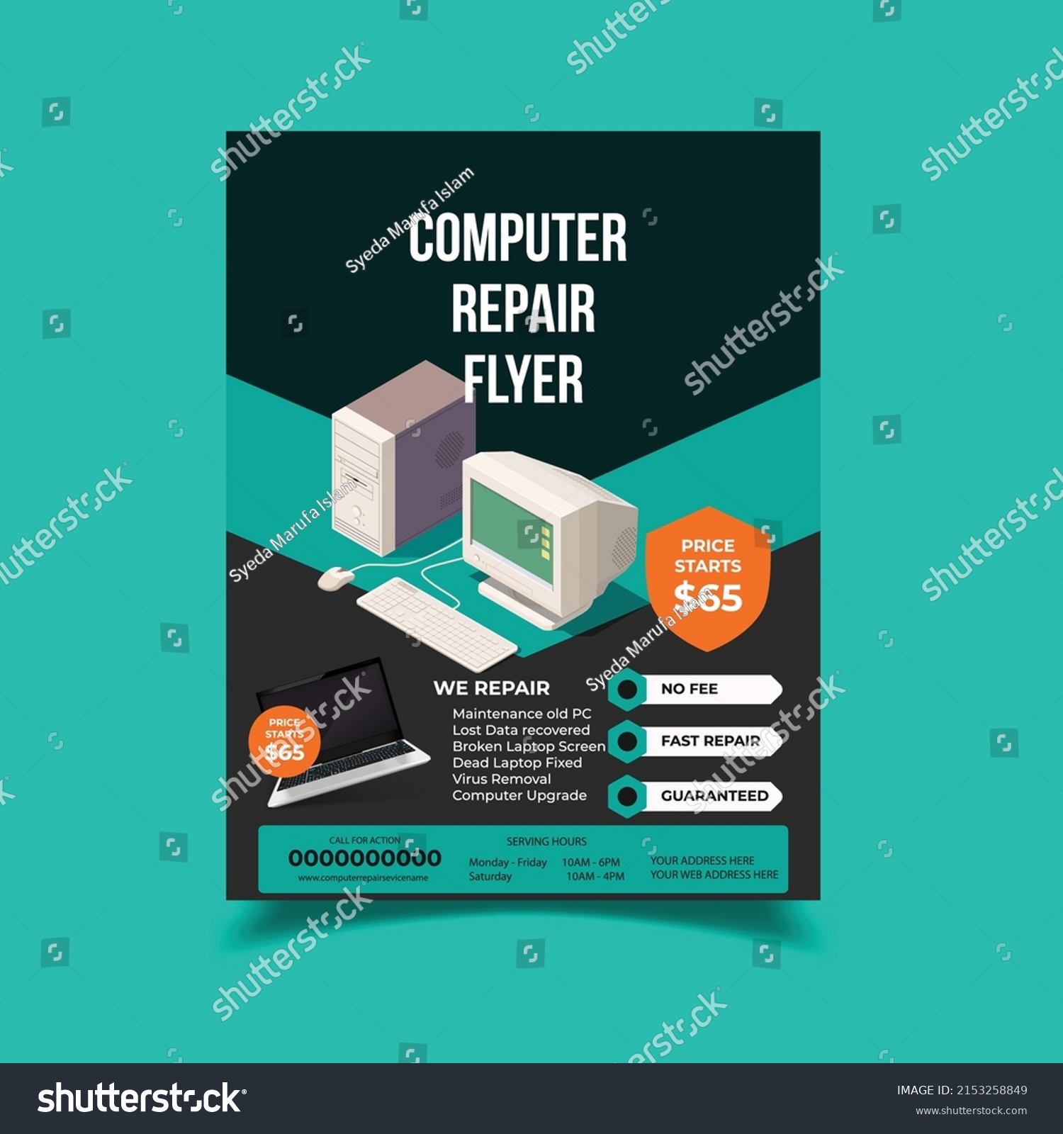 Computer Repair Service Flyer Template Stock Vector (Royalty Free ...