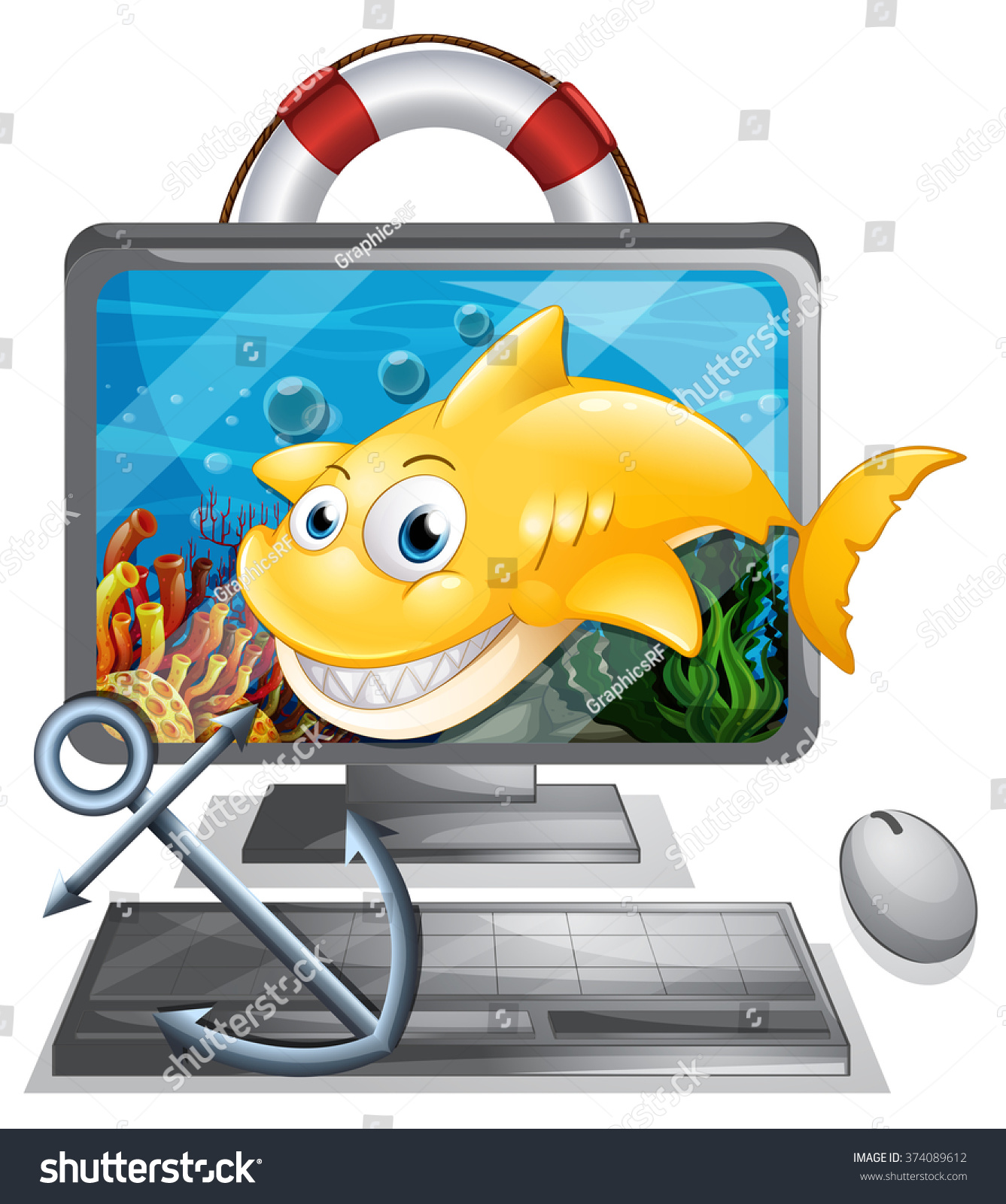 Computer Screen Yellow Shark Illustration Stock Vector (Royalty Free ...