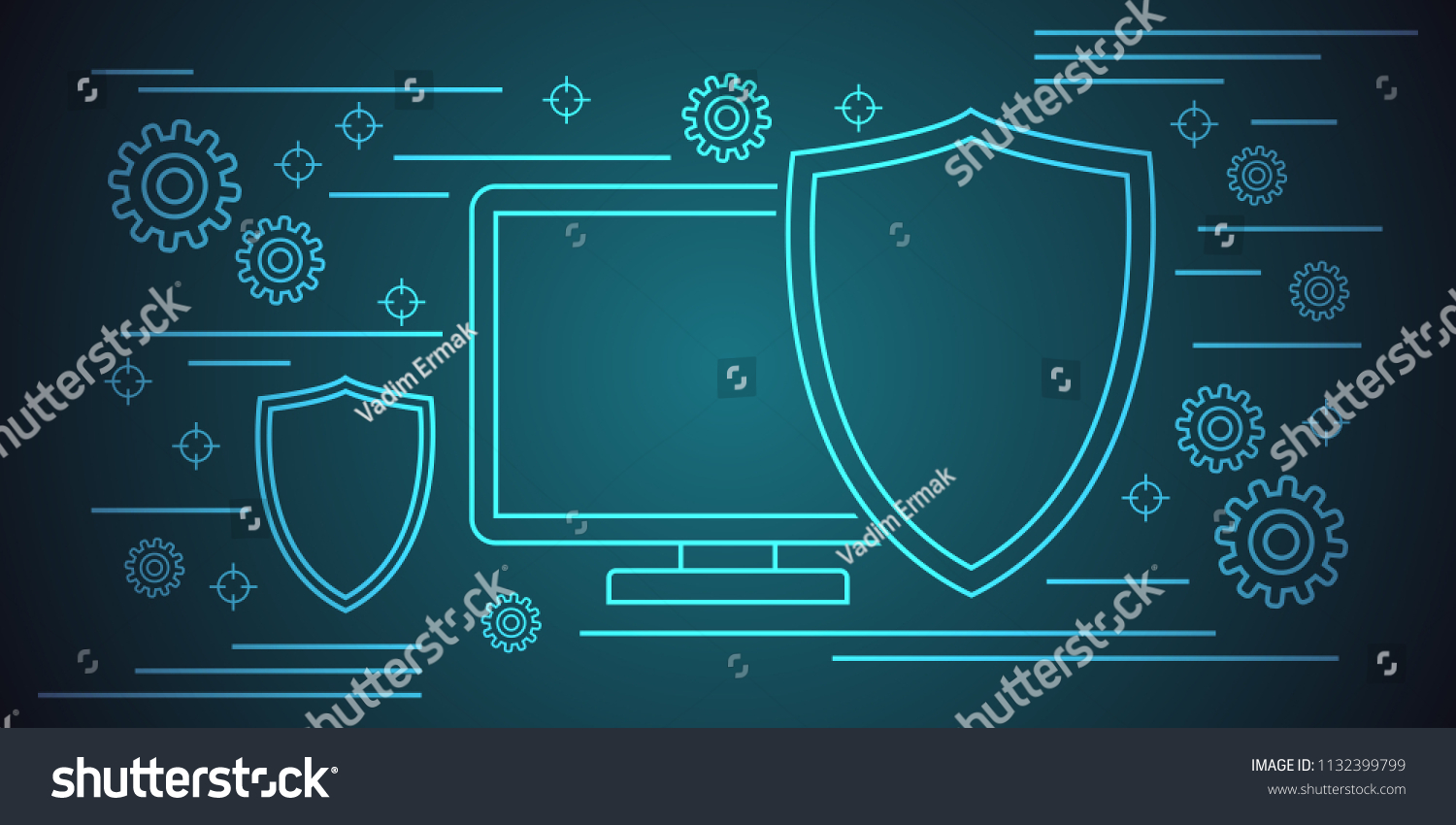 Computer Security Thin Line Art Style Stock Vector (Royalty Free ...