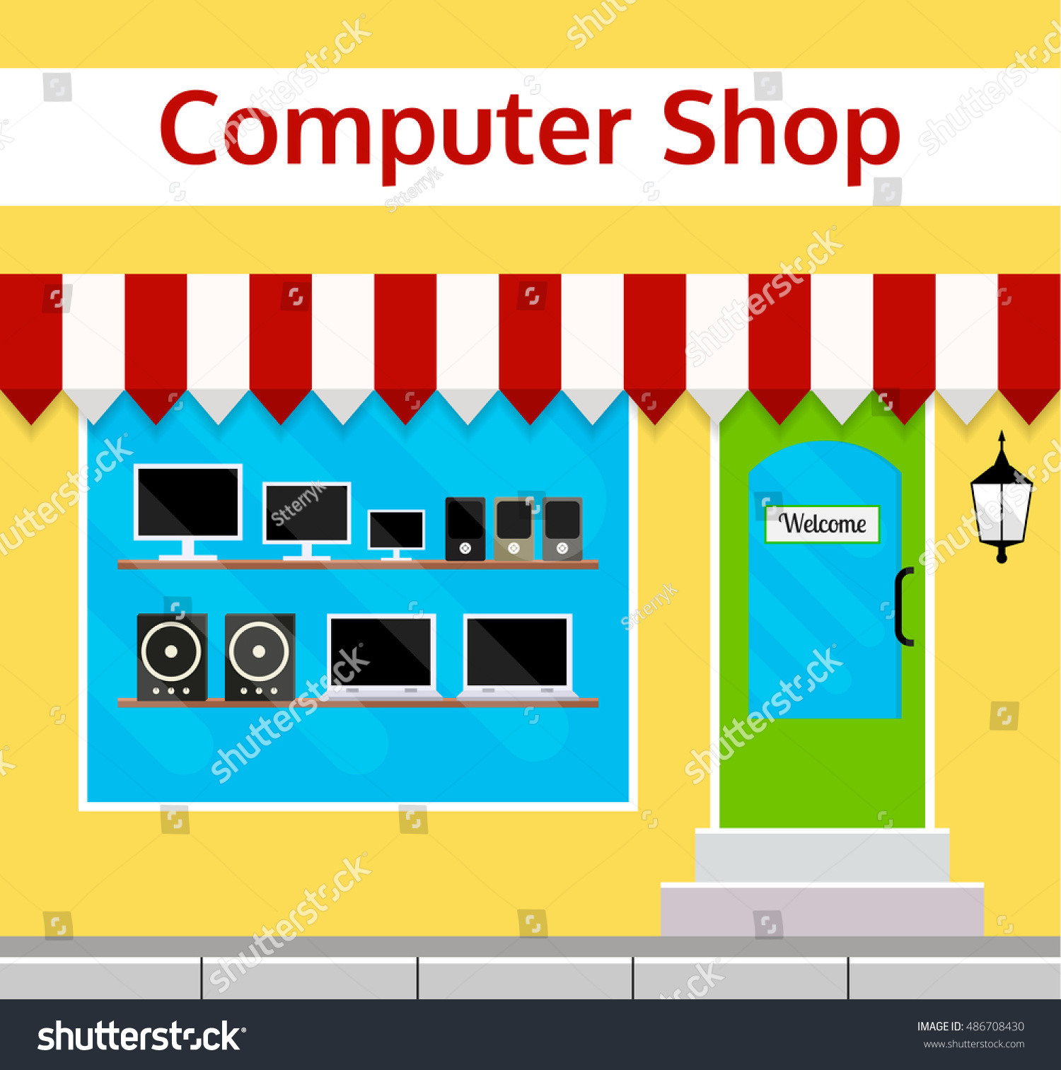 Computer Shop Front Facade Flat Style Stock Vector (Royalty Free ...