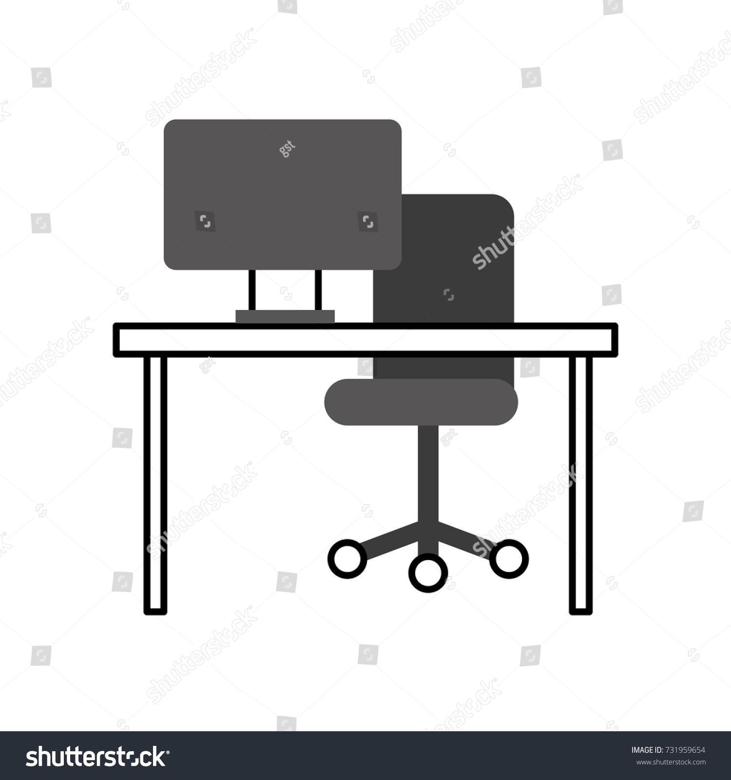Computer Screen Desk Chair Network Stock Vector (Royalty Free) 731959654