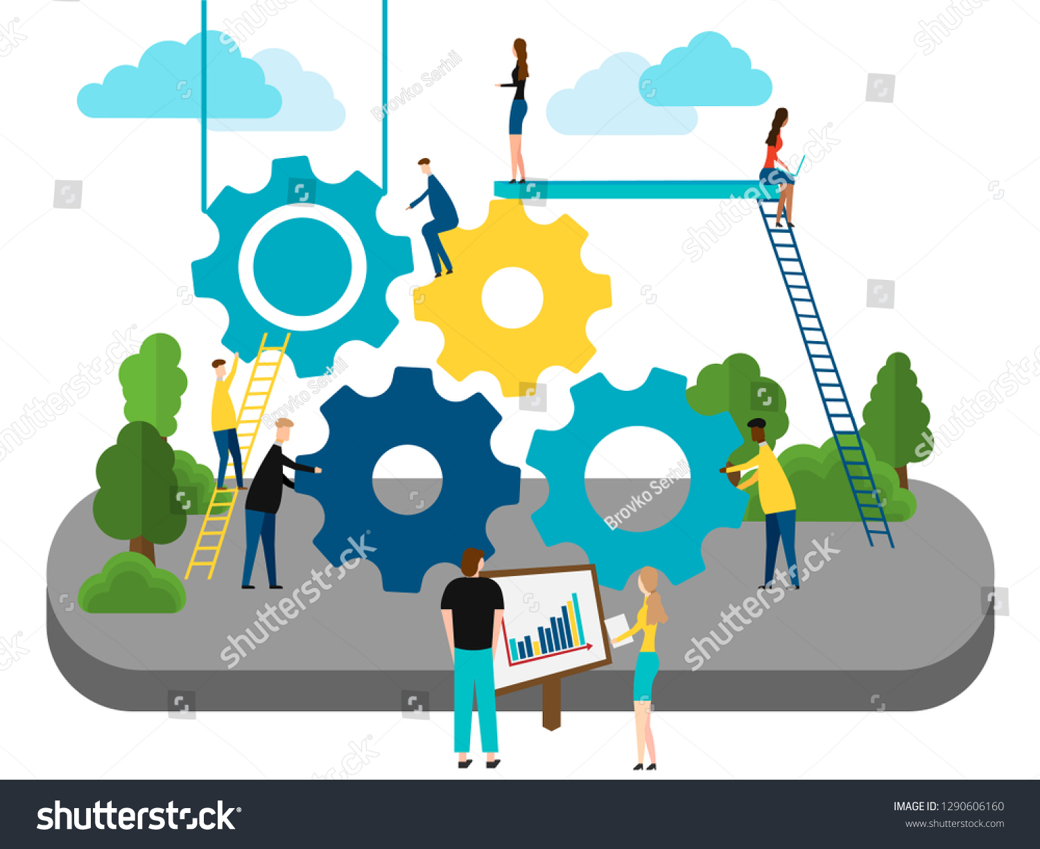 Concept Teamwork People Building Gear Wheels: vector de stock (libre de ... Concept Teamwork People Building Gear Wheels: vector de stock (libre de ...