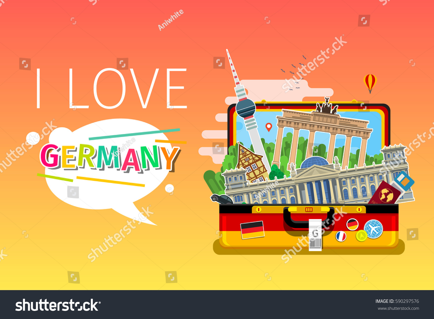 Concept Travel Germany Studying German German 스톡 벡터(로열티 프리) 590297576 ...