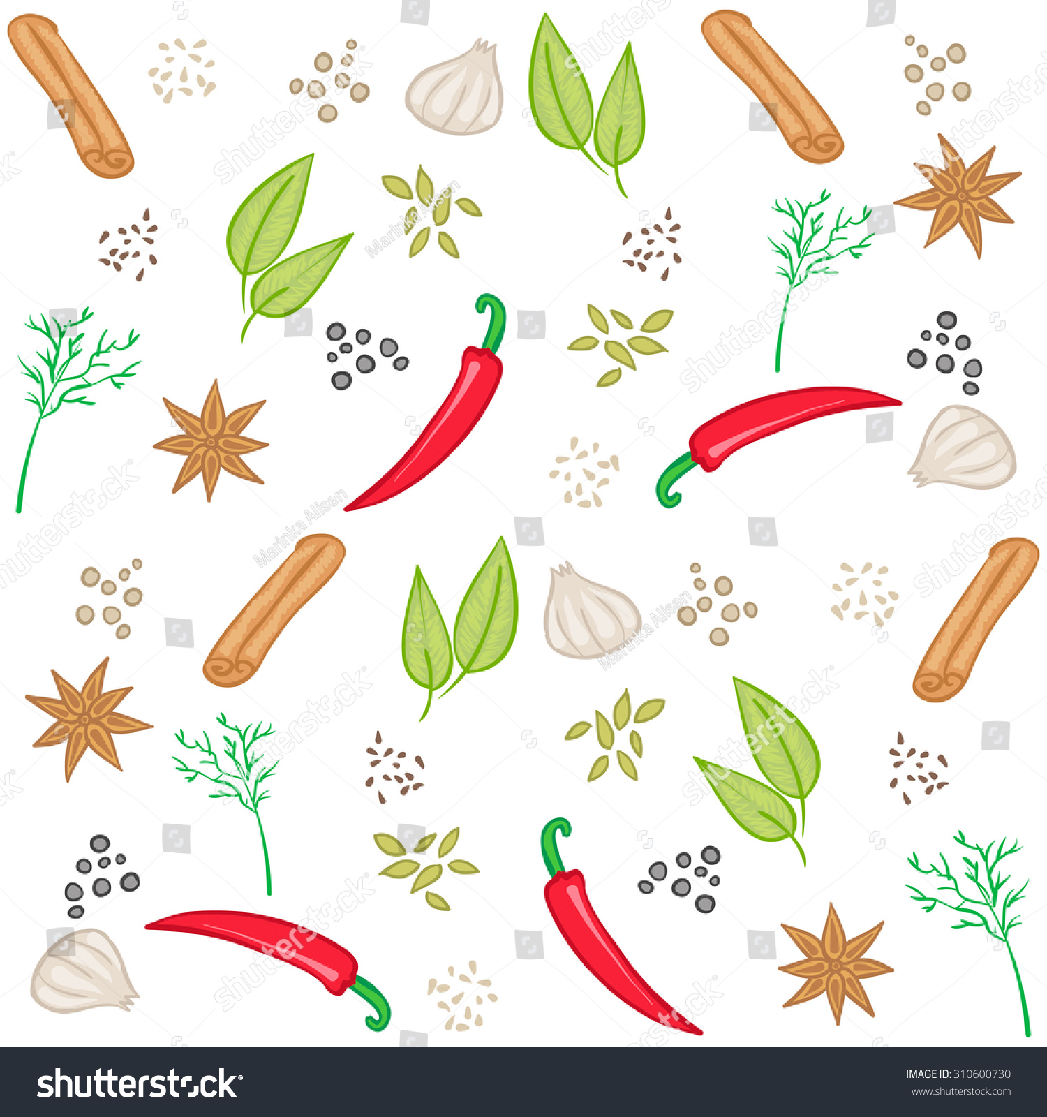 Condiments Seasoning Hand Drawing Vector Pattern Stock Vector (Royalty ...