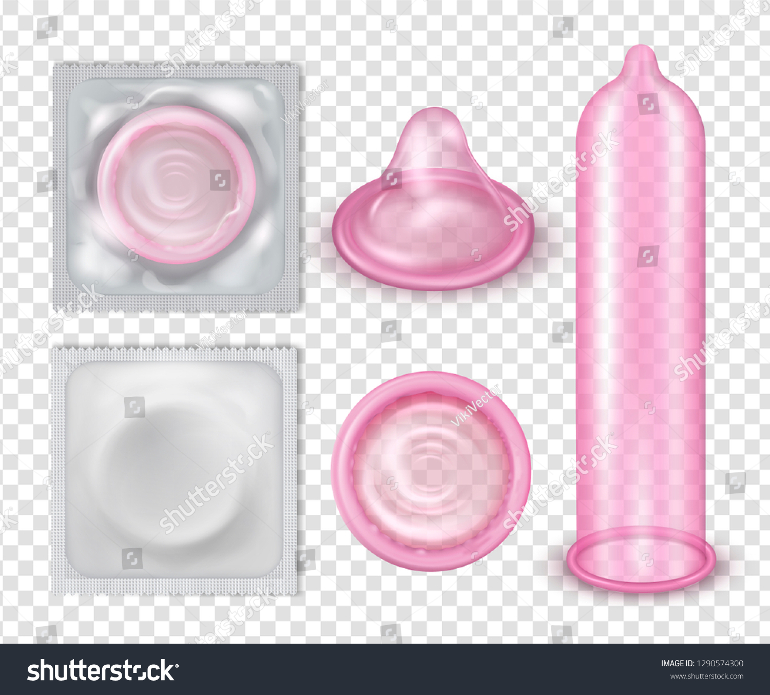 Condom Contraceptive Packaging Realistic Style Set Stock Vector