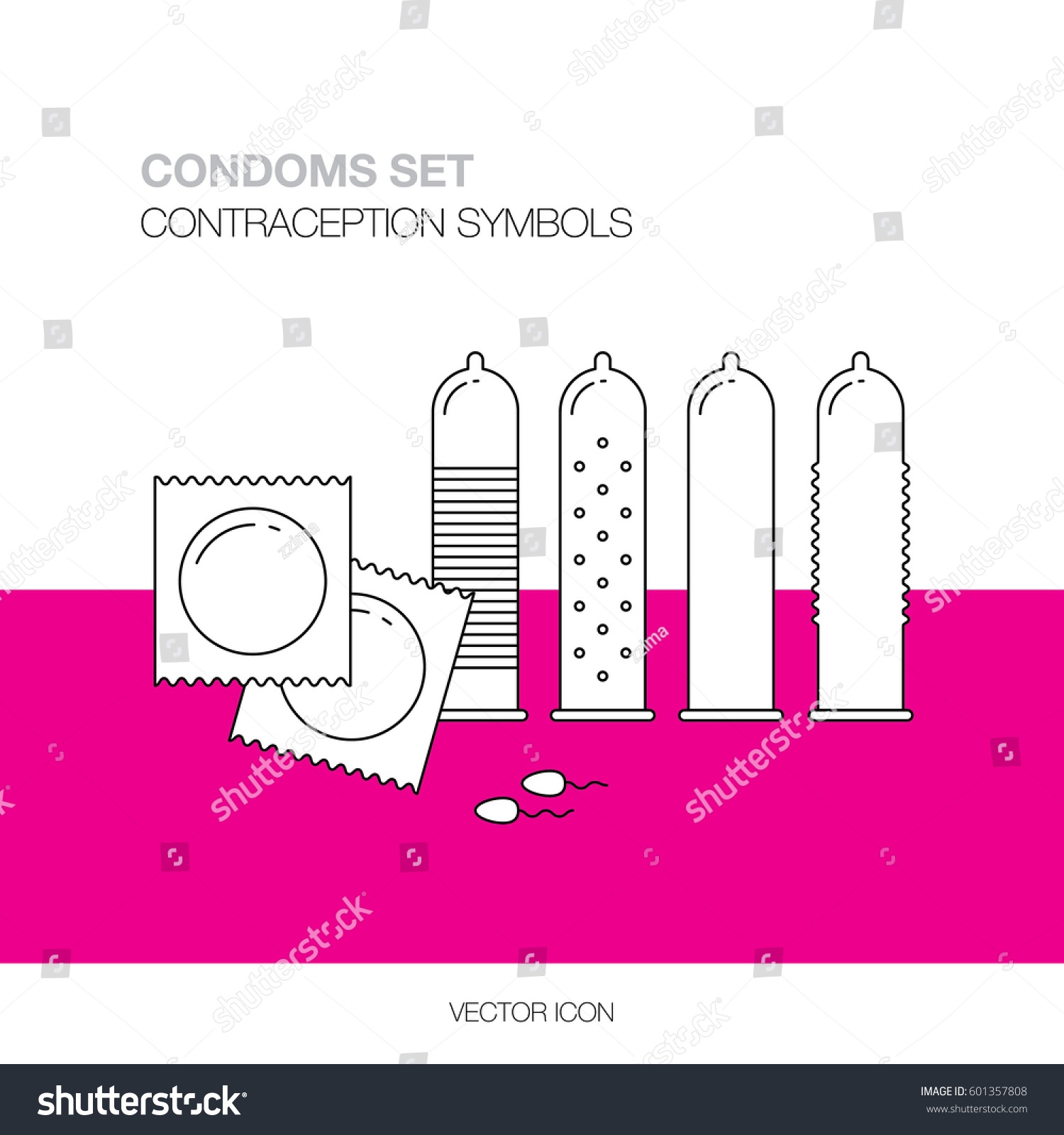Vektor Stok Condom Vector Illustration Line Icons Design Tanpa Royalti