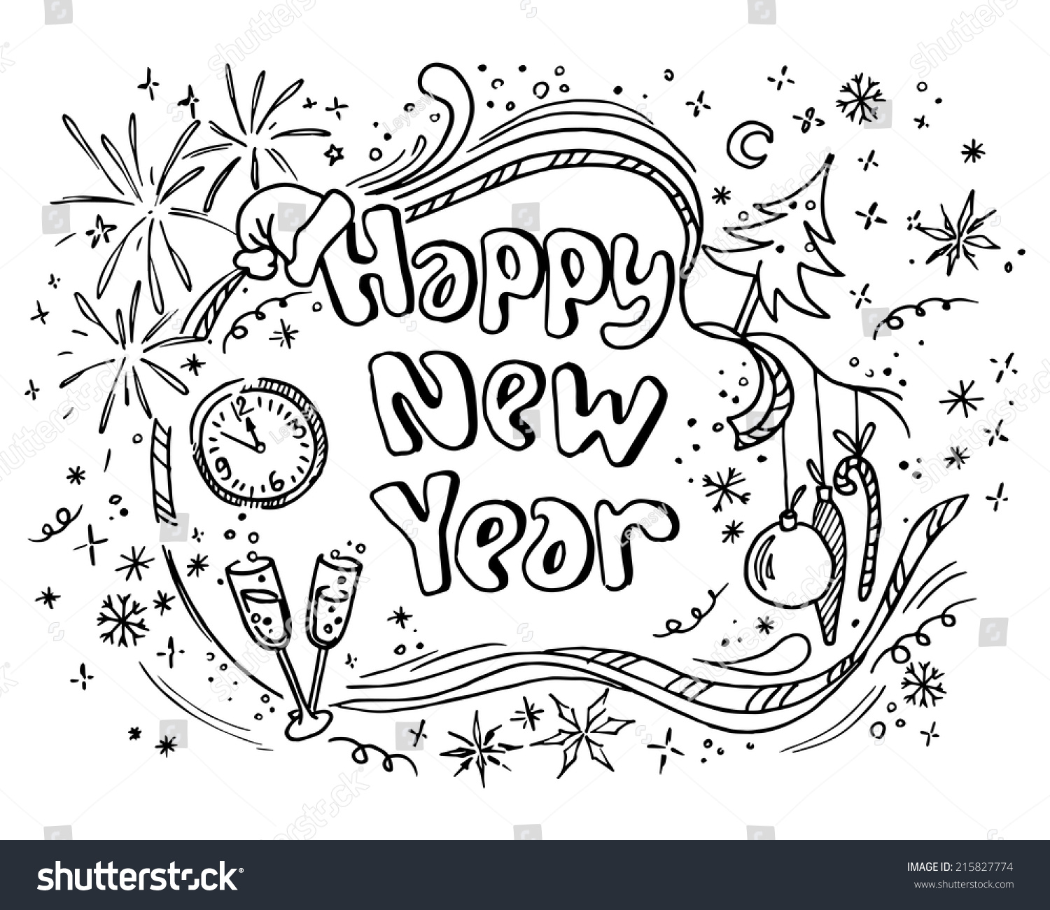 Congratulation Card Doodle New Year Vector 스톡 벡터(로열티 프리) 215827774 ...