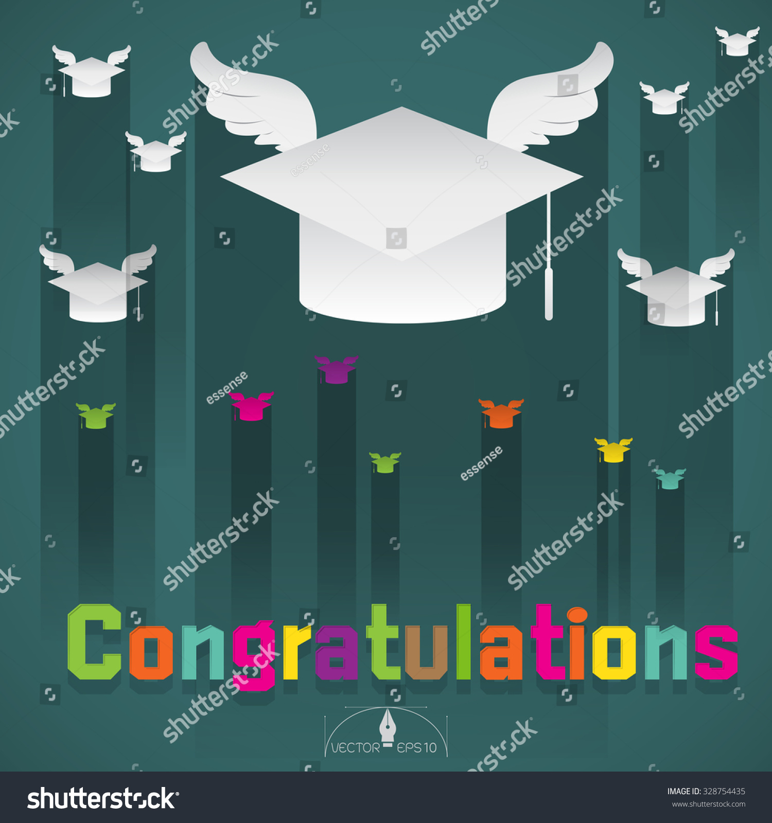 Congratulations Graduation Cap Flying Poster Vector Stock Vector ...