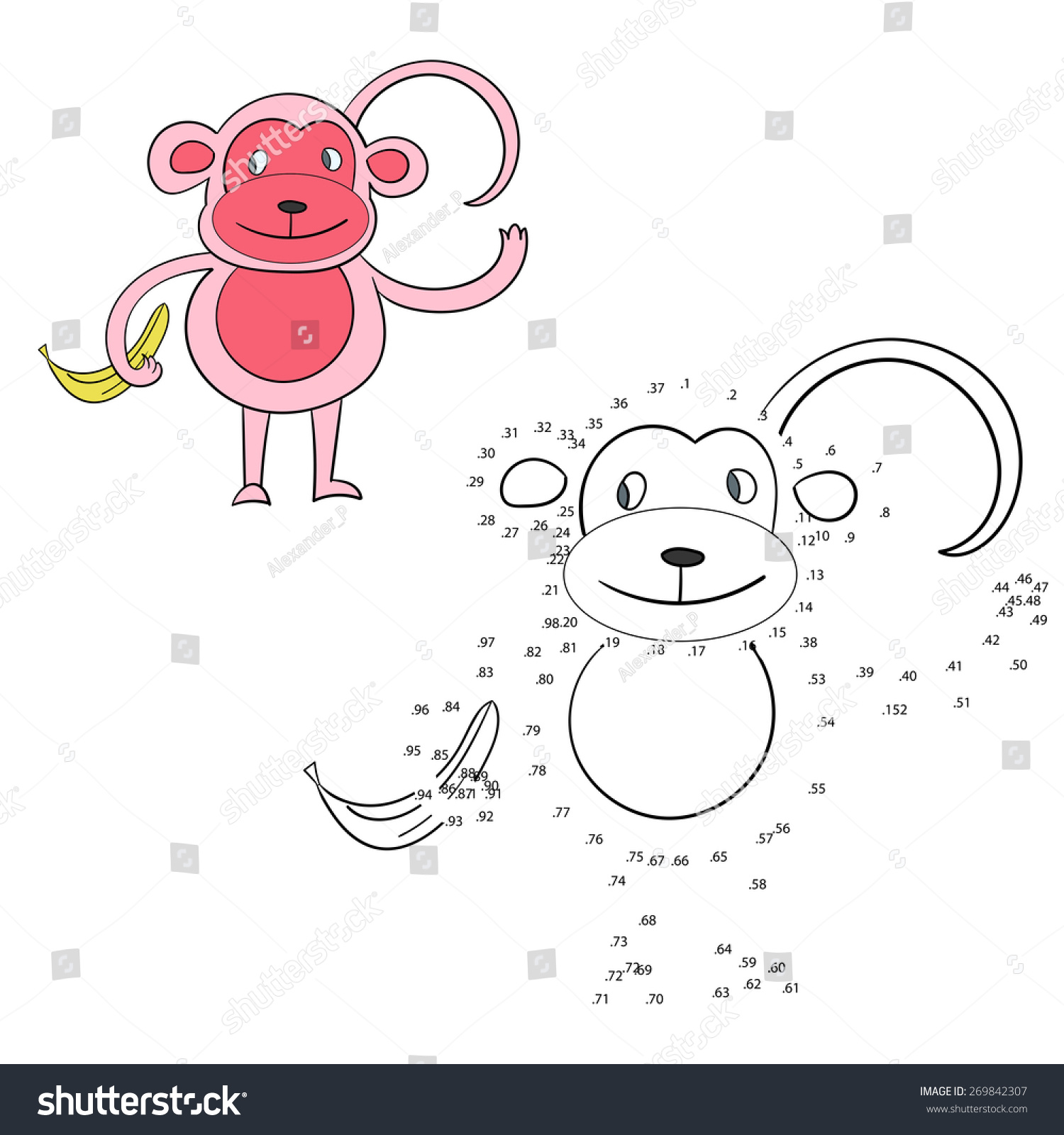 Connect Dots Game Monkey Vector Illustration Stock Vector (Royalty Free ...