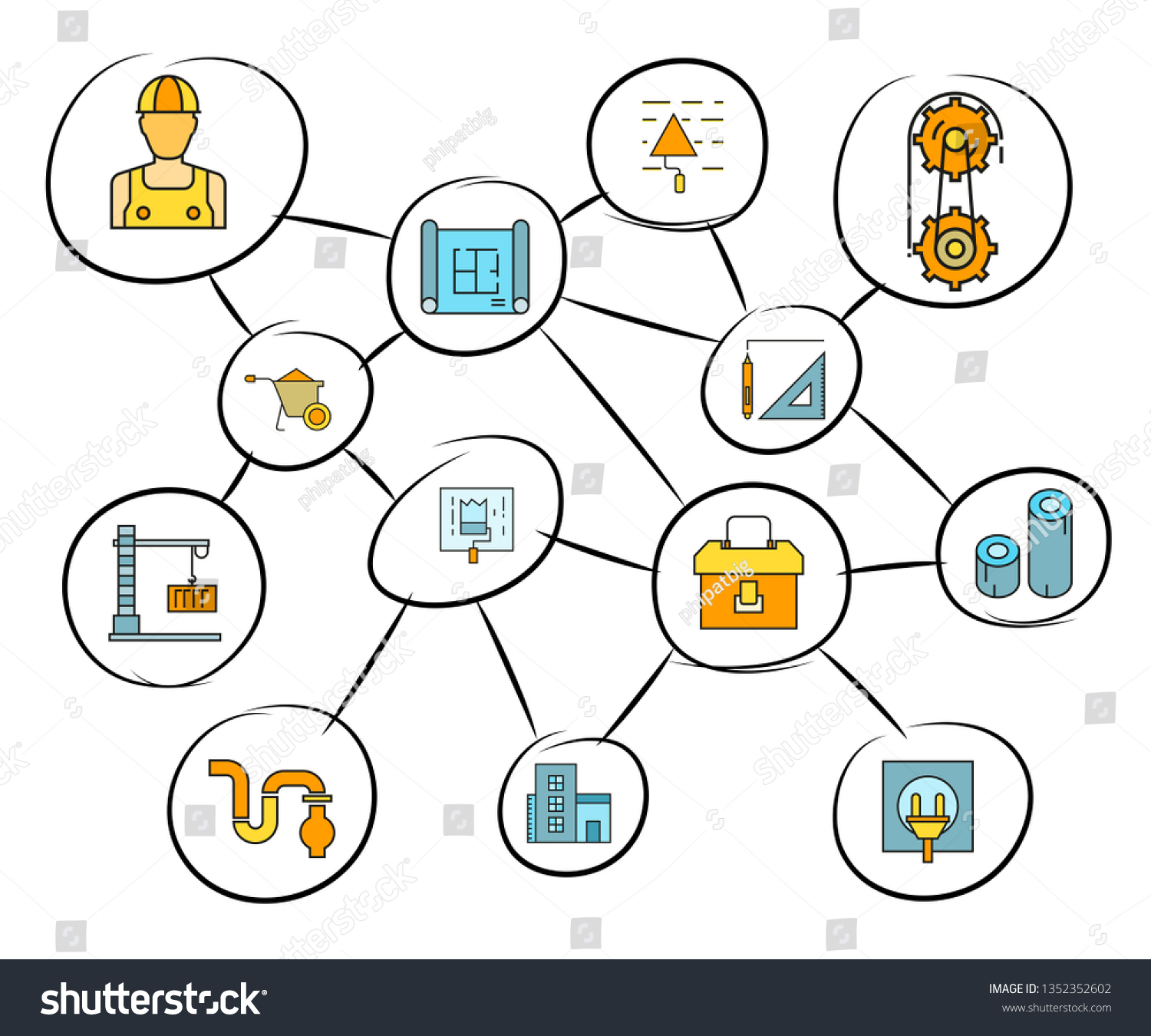 Construction Tools Network Diagram Stock Vector (Royalty Free) 1352352602