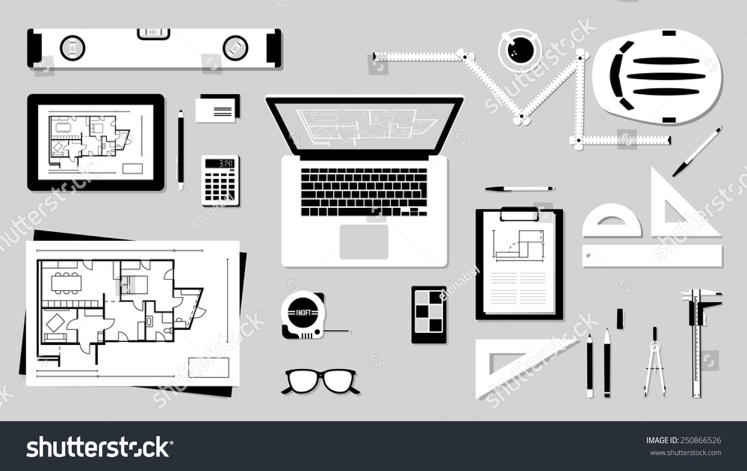 Construction Engineer Desktop Work Tools Tablet Stock Vector (Royalty ...