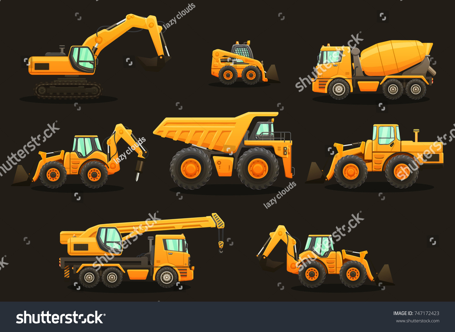 Construction Equipment Isolated Vector Illustrations Set Stock Vector ...
