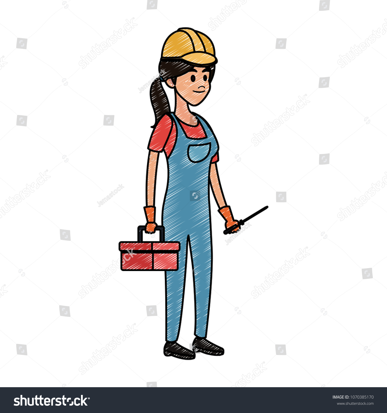 Construction Female Worker Cartoon Scribble Stock Vector (Royalty Free ...