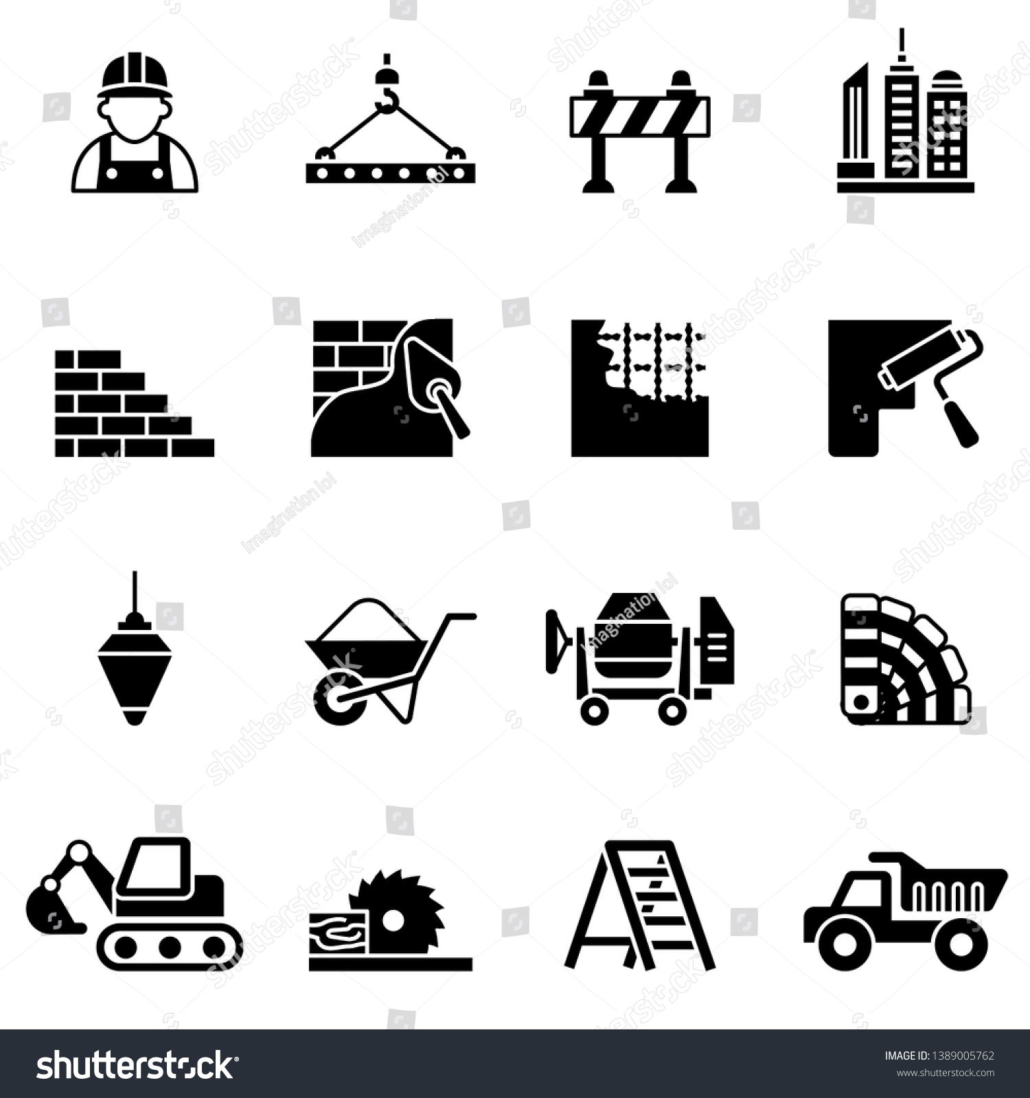Construction Flat Icon Set White Background Stock Vector (Royalty Free ...