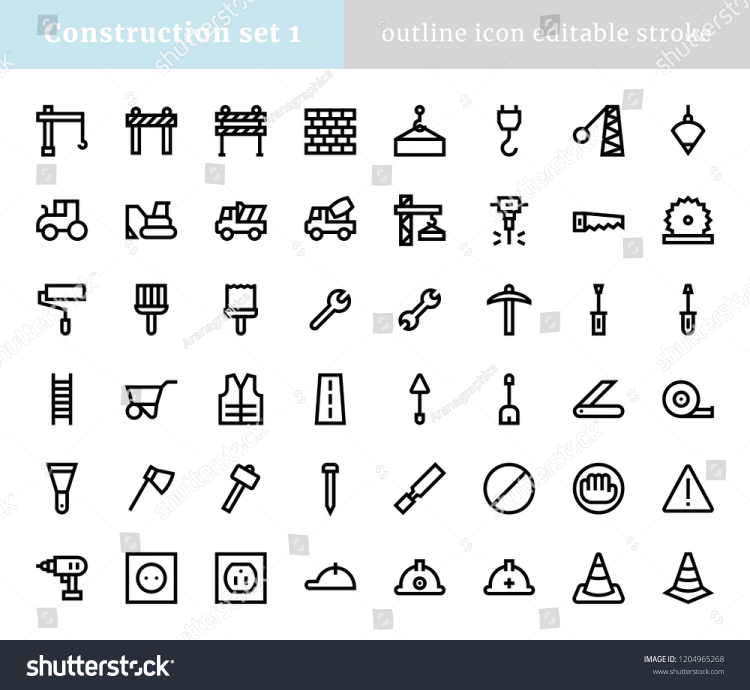 Construction Icon Set Editable Outline Build Stock Vector (Royalty Free ...