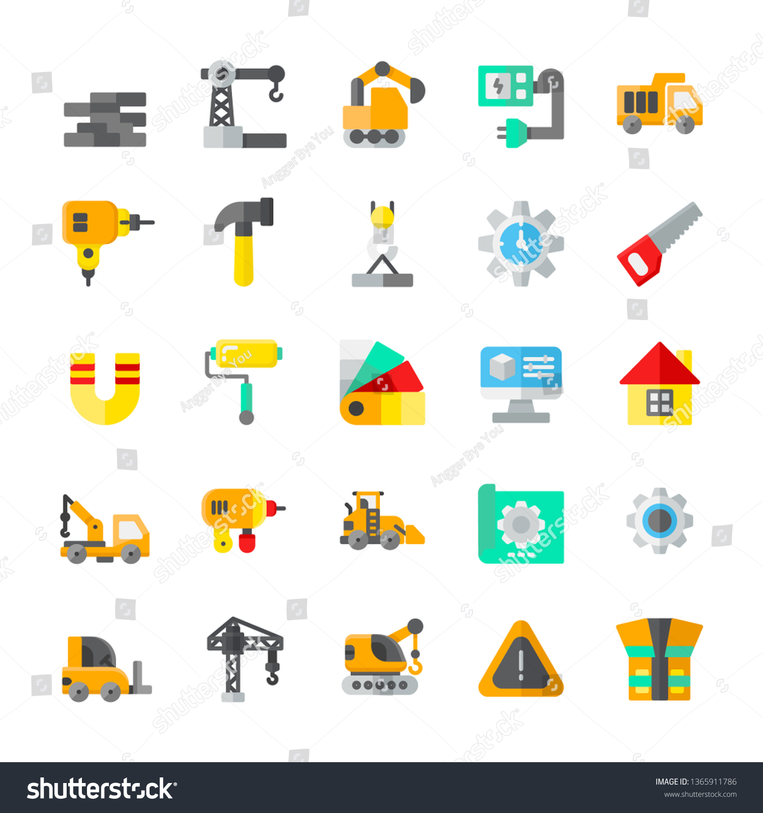 Construction Icon Set Flat Style Vector Stock Vector (Royalty Free ...