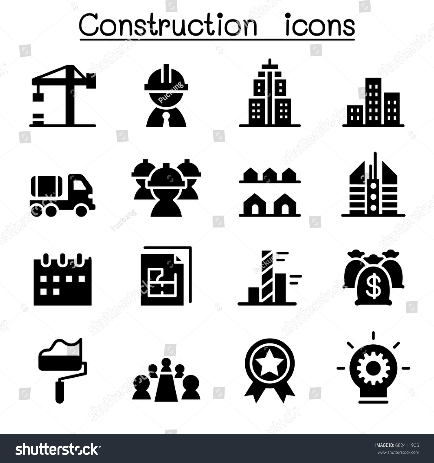 Construction Industrial Icons Stock Vector (Royalty Free) 682411906
