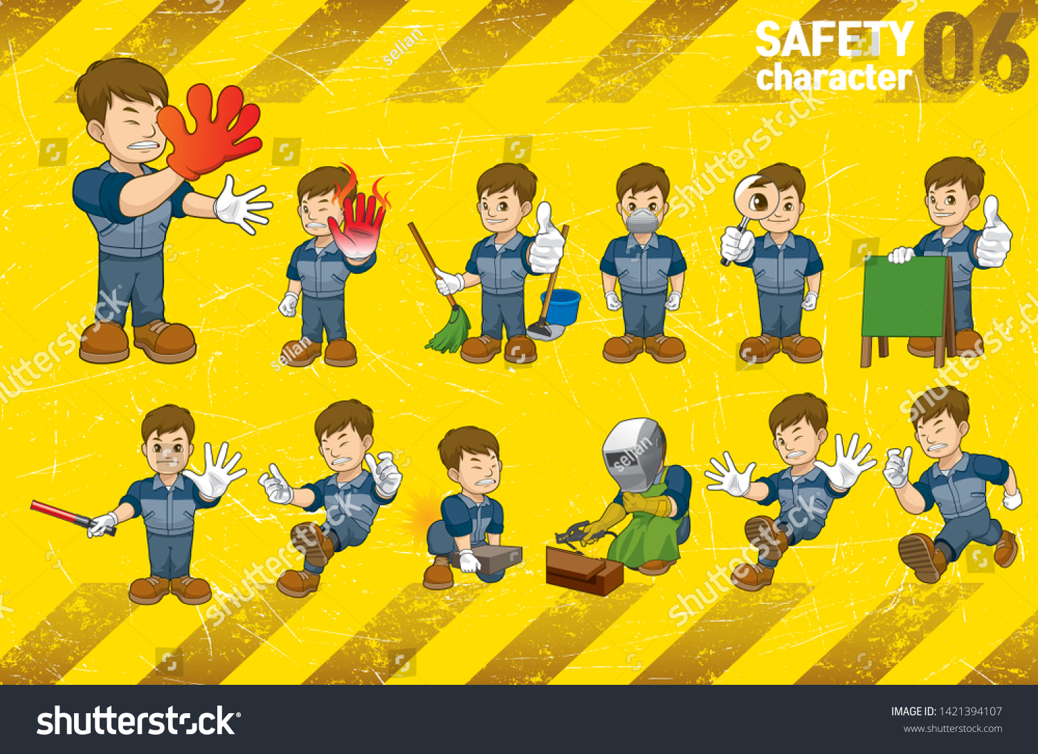Construction Industry Safety Character Man Workers Stock Vector ...