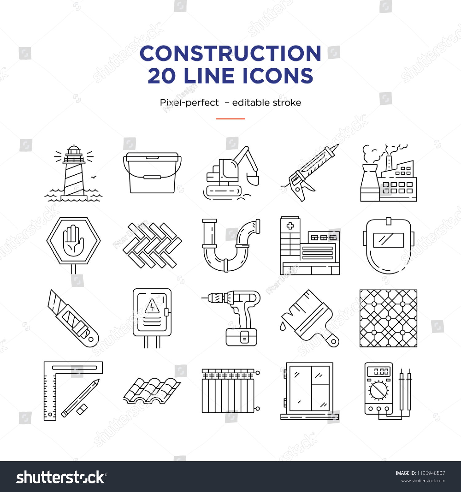 Construction Line Icons Stock Vector (Royalty Free) 1195948807