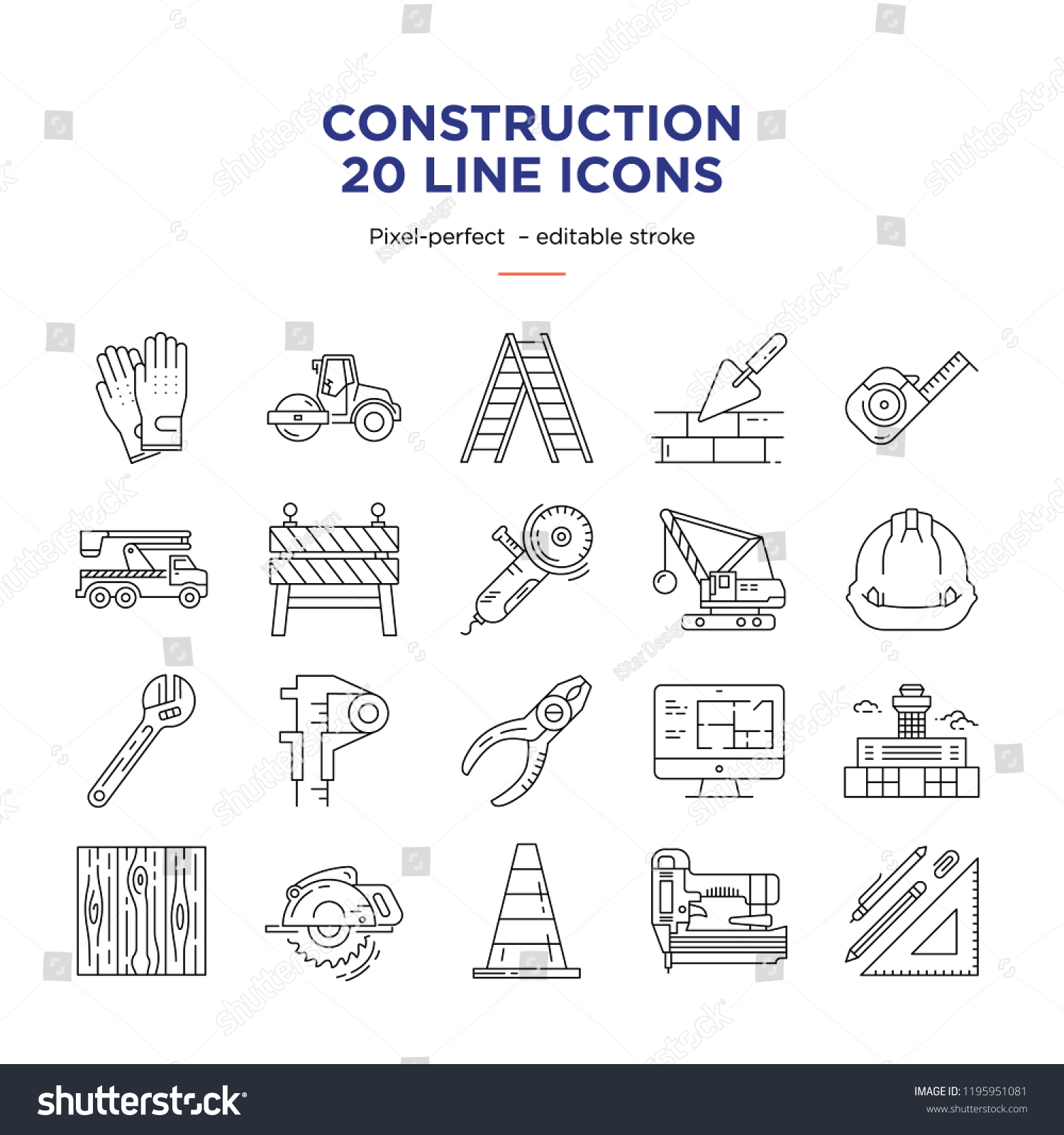 Construction Line Icons Stock Vector (Royalty Free) 1195951081 ...