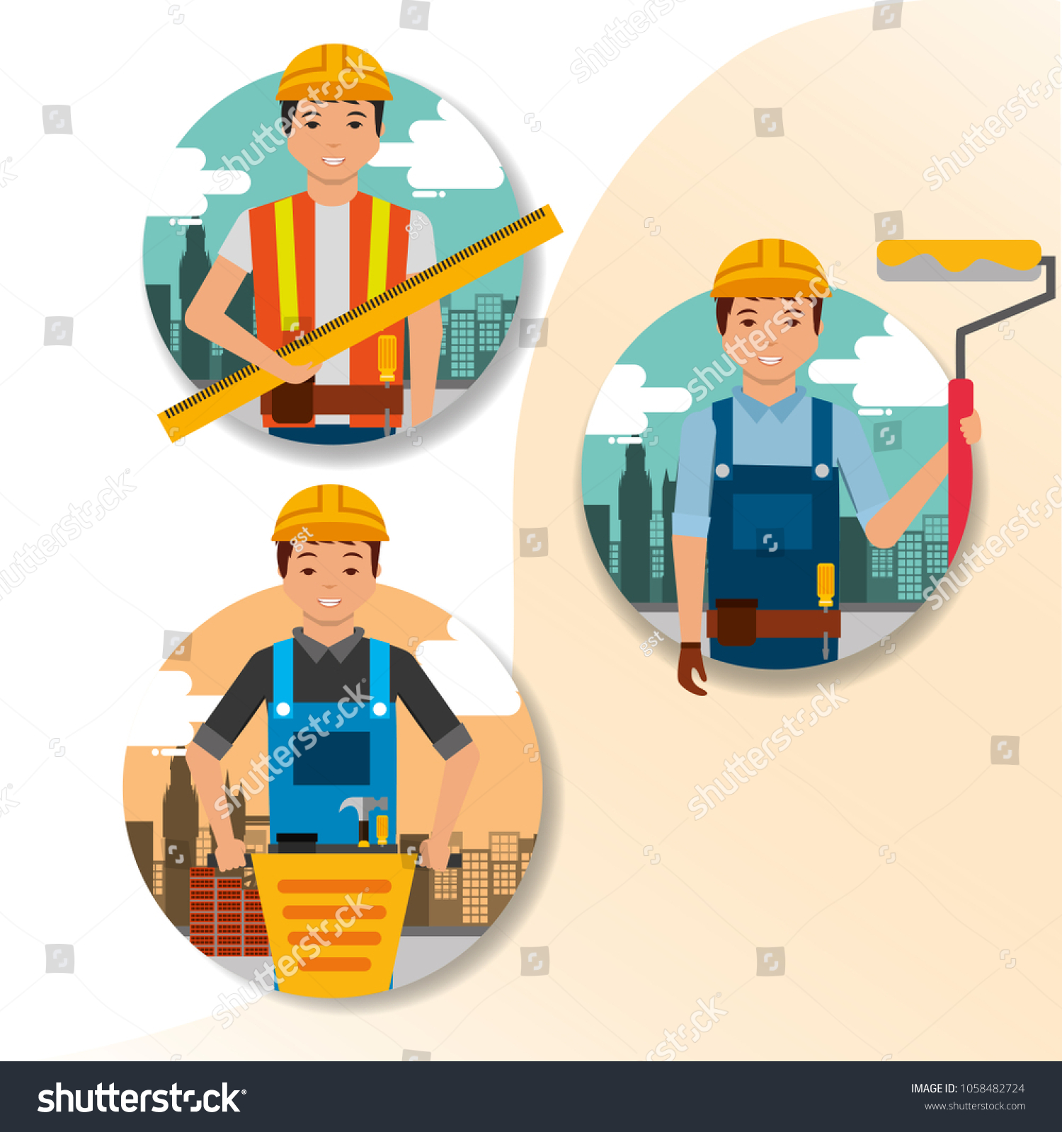 Construction People Tools Stock Vector (Royalty Free) 1058482724