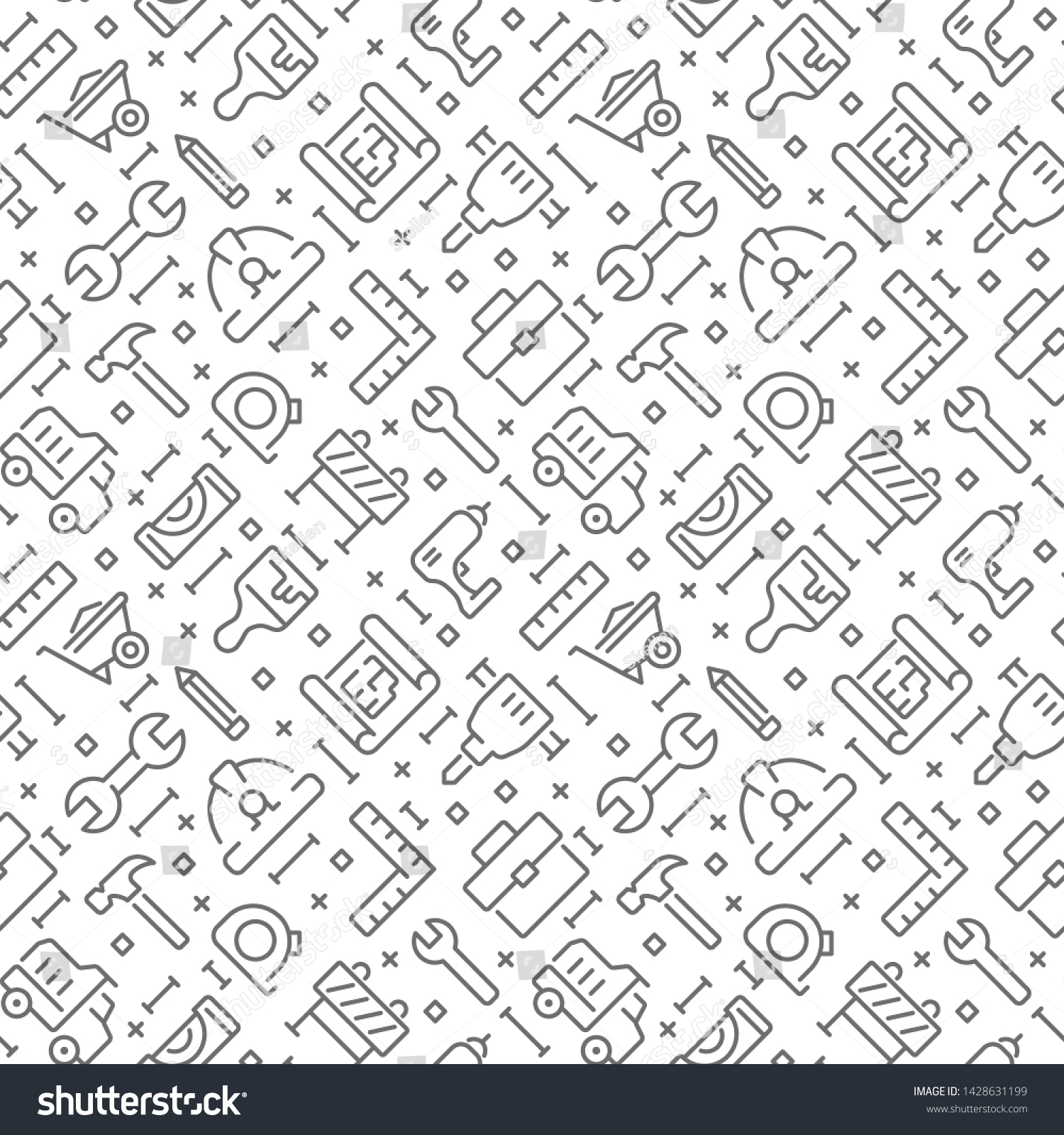 Construction Seamless Pattern Thin Line Icons Stock Vector (Royalty ...