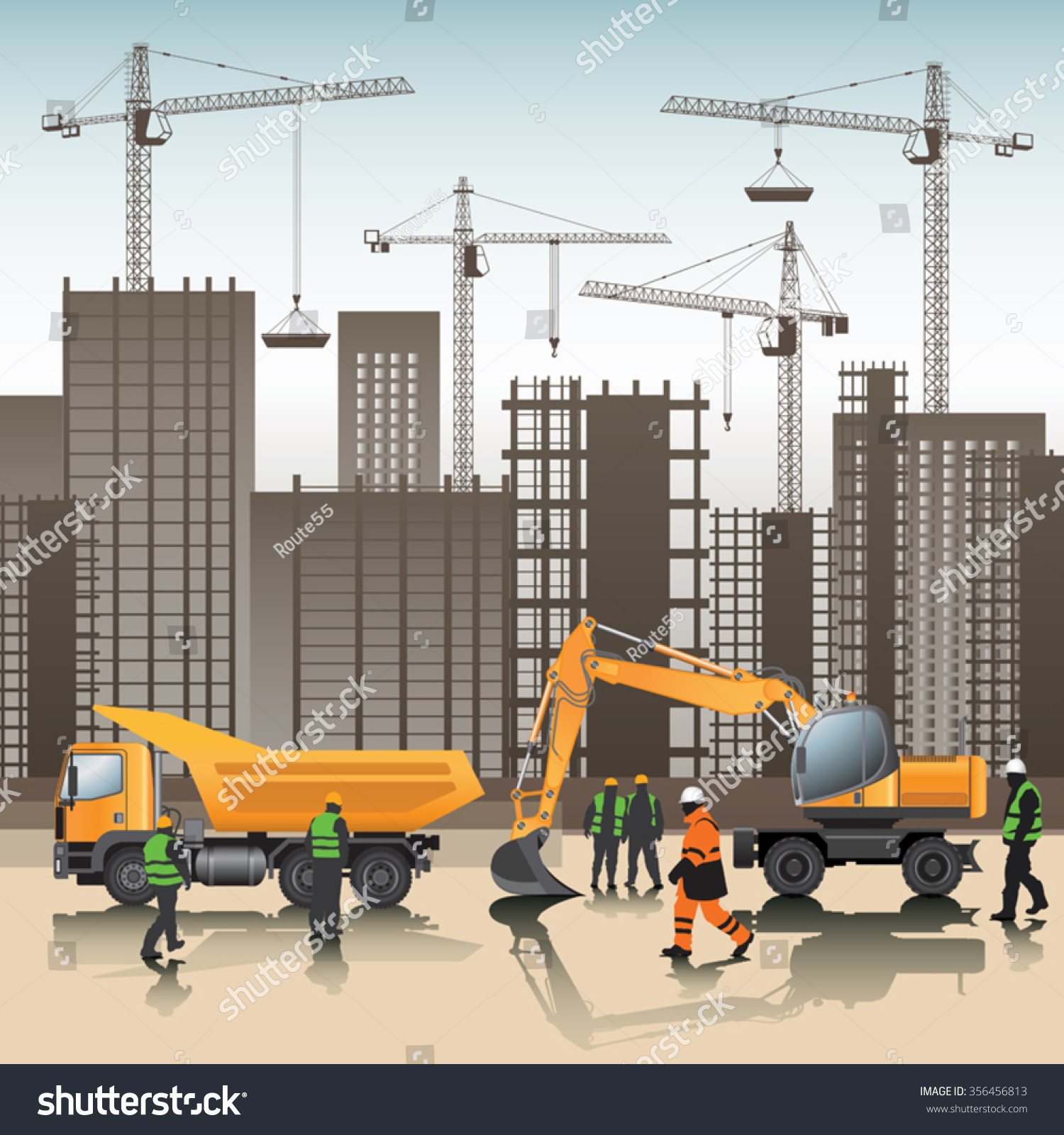 Construction Site Buildings Under Construction Vector: เวกเตอร์สต็อก ...