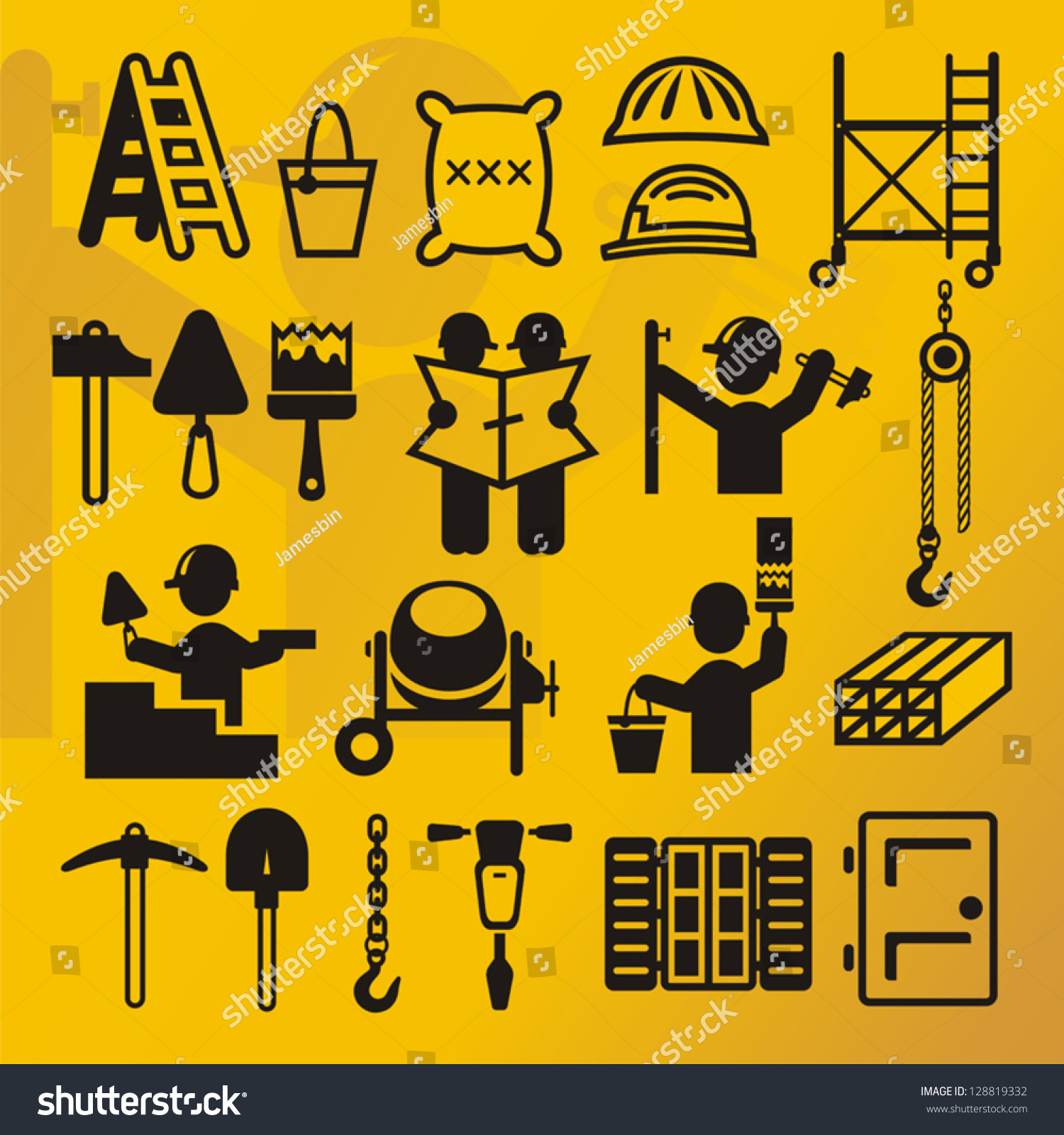Construction Symbols Compilation Stock Vector Illustration 128819332 ...