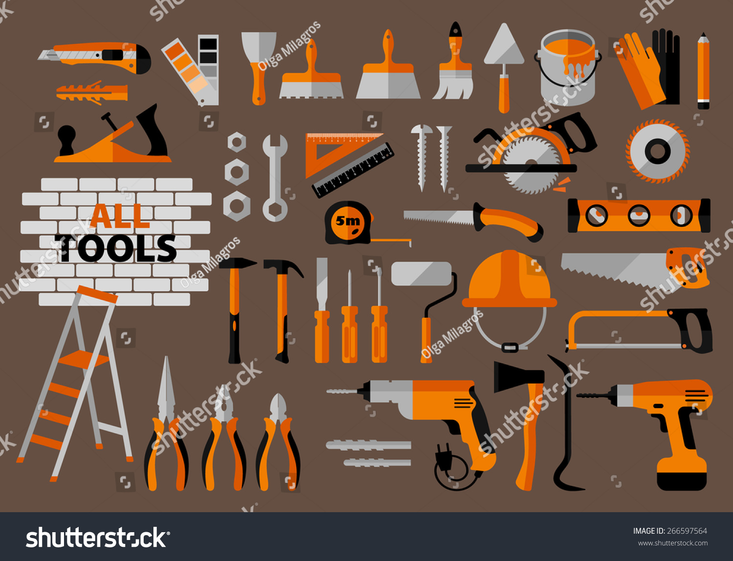 Construction Tools Set Vector Icons Illustration: เวกเตอร์สต็อก (ปลอด ...