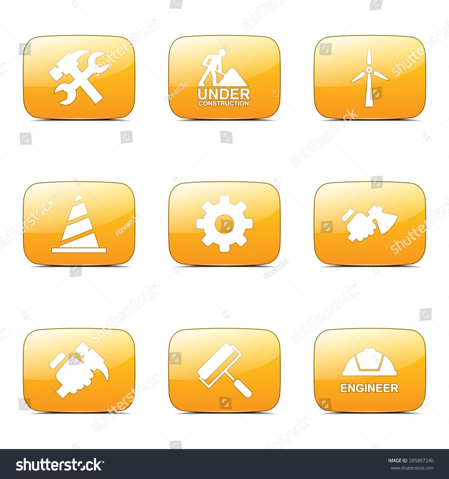 Construction Tools Square Vector Yellow Icon Stock Vector (Royalty Free ...