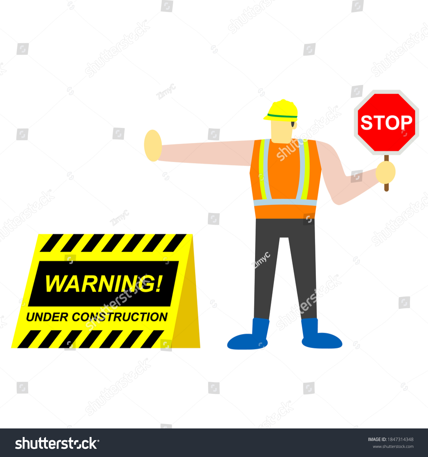 Construction Worker Construction Sign Worker Character Stock Vector ...