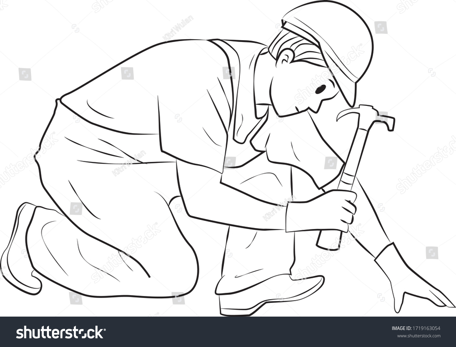 Construction Worker Line Art Vector Illustration Stock Vector (Royalty ...