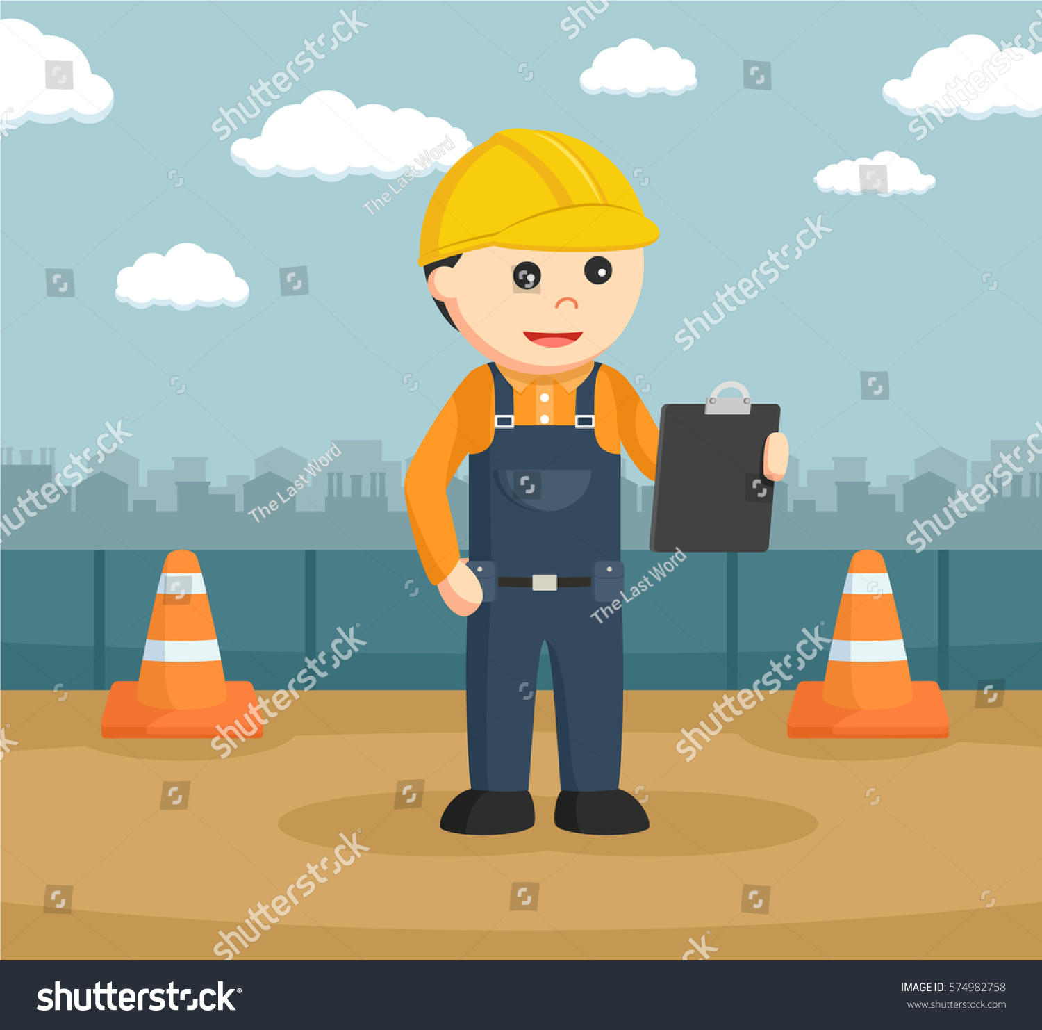 Construction Worker Reading Clipboard Stock Vector (Royalty Free) 574982758