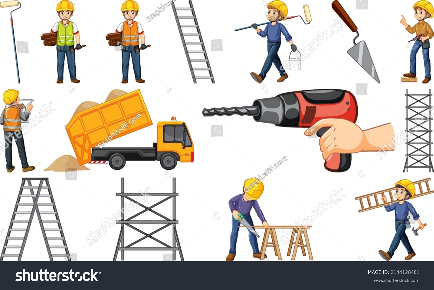 Construction Worker Set Man Tools Illustration Stock Vector (Royalty ...