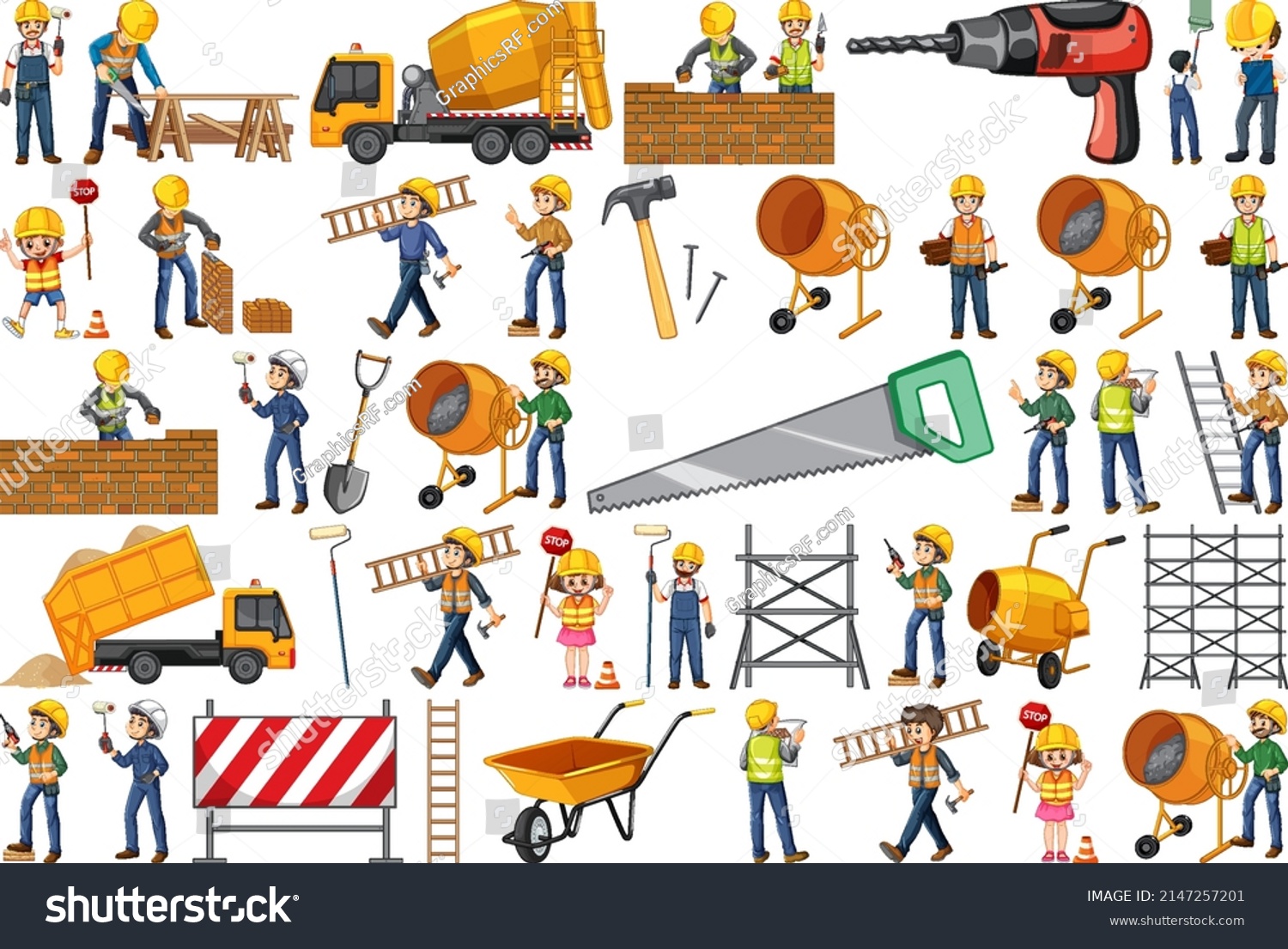 Construction Worker Set Man Tools Illustration Stock Vector (Royalty ...
