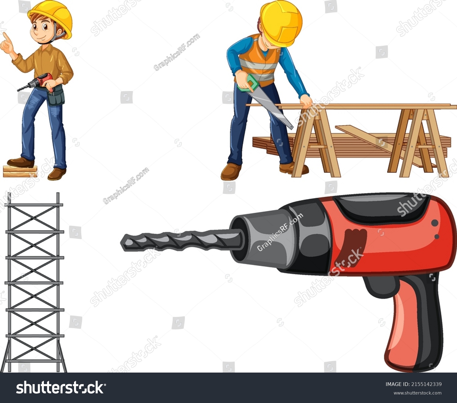 Construction Worker Set Man Working Illustration Stock Vector (Royalty ...