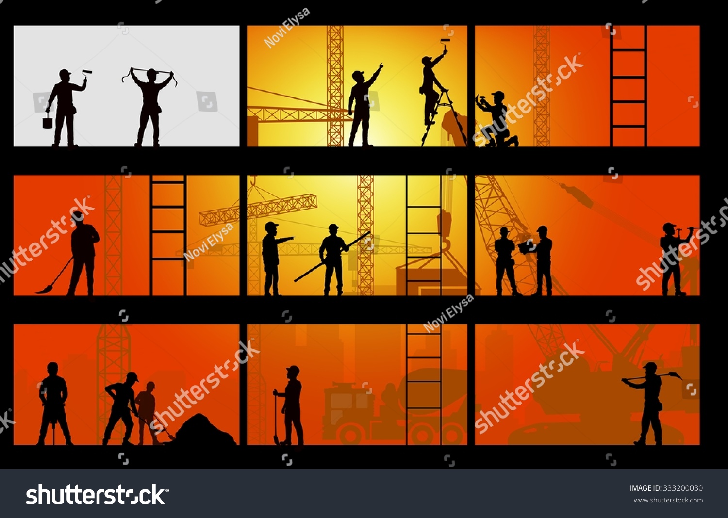 Construction Worker Silhouette Work Background Vector: เวกเตอร์สต็อก ...